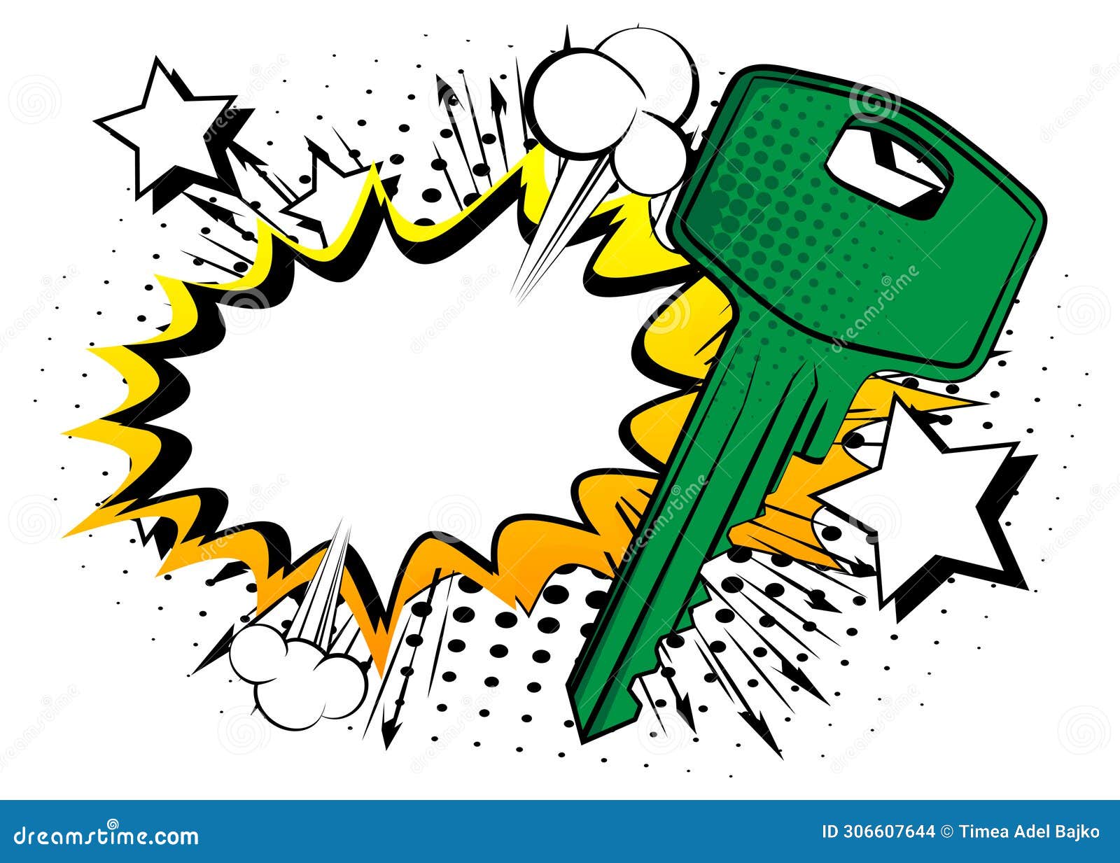 Cartoon Key with Blank Speech Bubble, Comic Book Safety Background ...