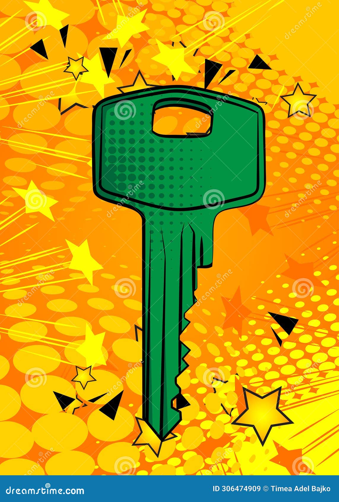 Cartoon Key, Comic Book Home Accessory. Vintage Vector Comics Pop Art ...