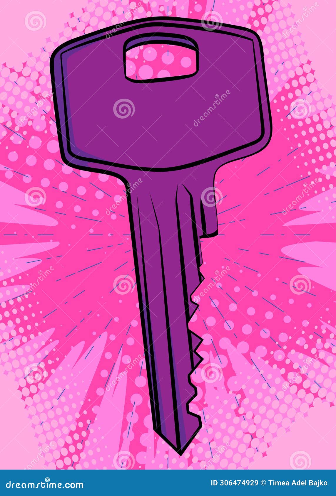 Cartoon Key, Comic Book Home Accessory. Vintage Vector Comics Pop Art ...