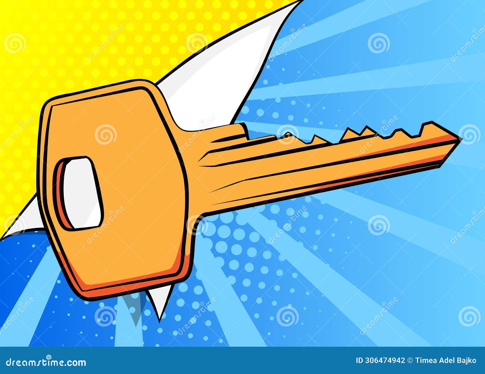 Cartoon Key, Comic Book Home Accessory. Vintage Vector Comics Pop Art ...