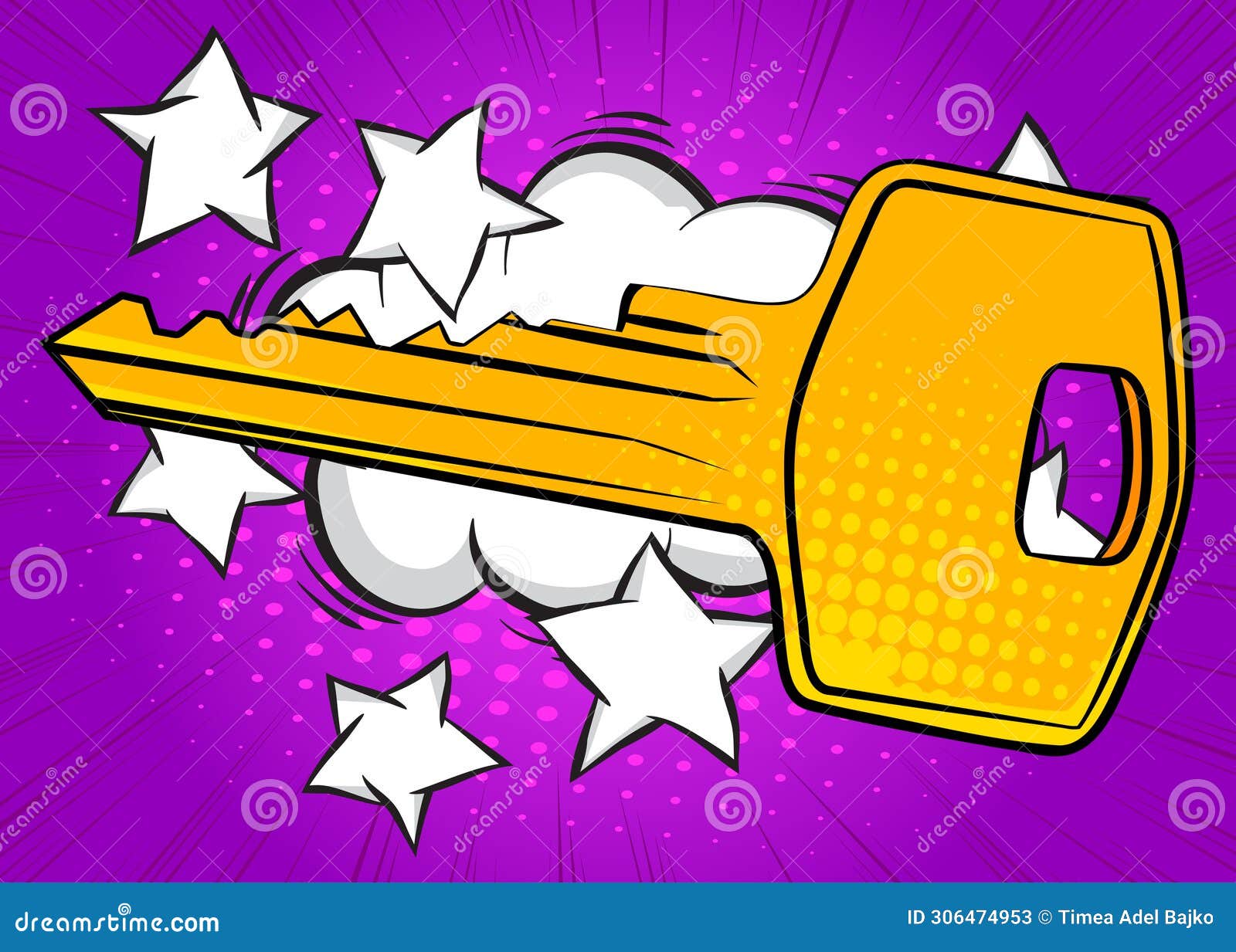 Cartoon Key, Comic Book Home Accessory. Vintage Vector Comics Pop Art ...