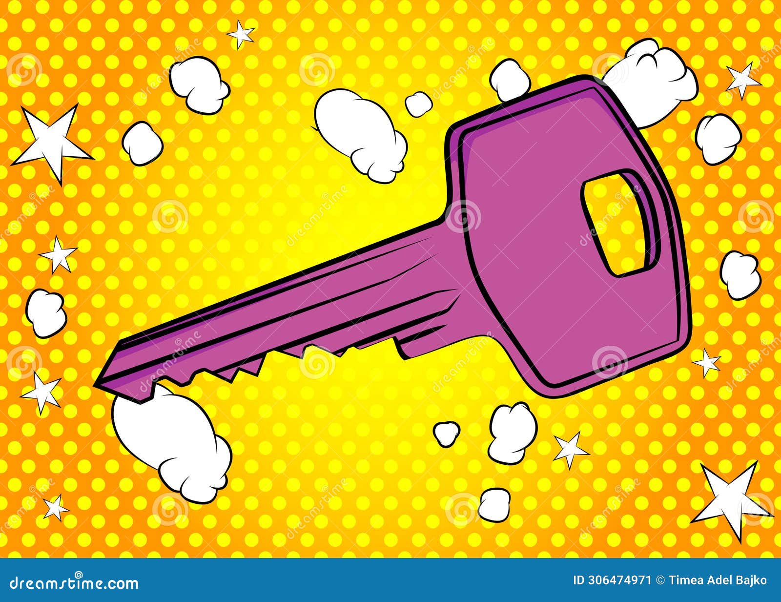 Cartoon Key, Comic Book Home Accessory. Vintage Vector Comics Pop Art ...