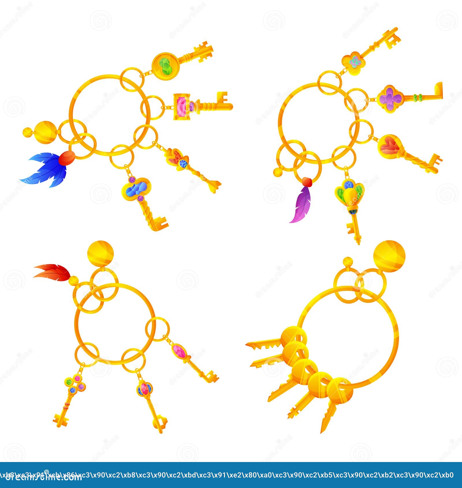 Cartoon Keys. Doodle Keys on Ring with Keychain. Vector Draw Keys Icon ...