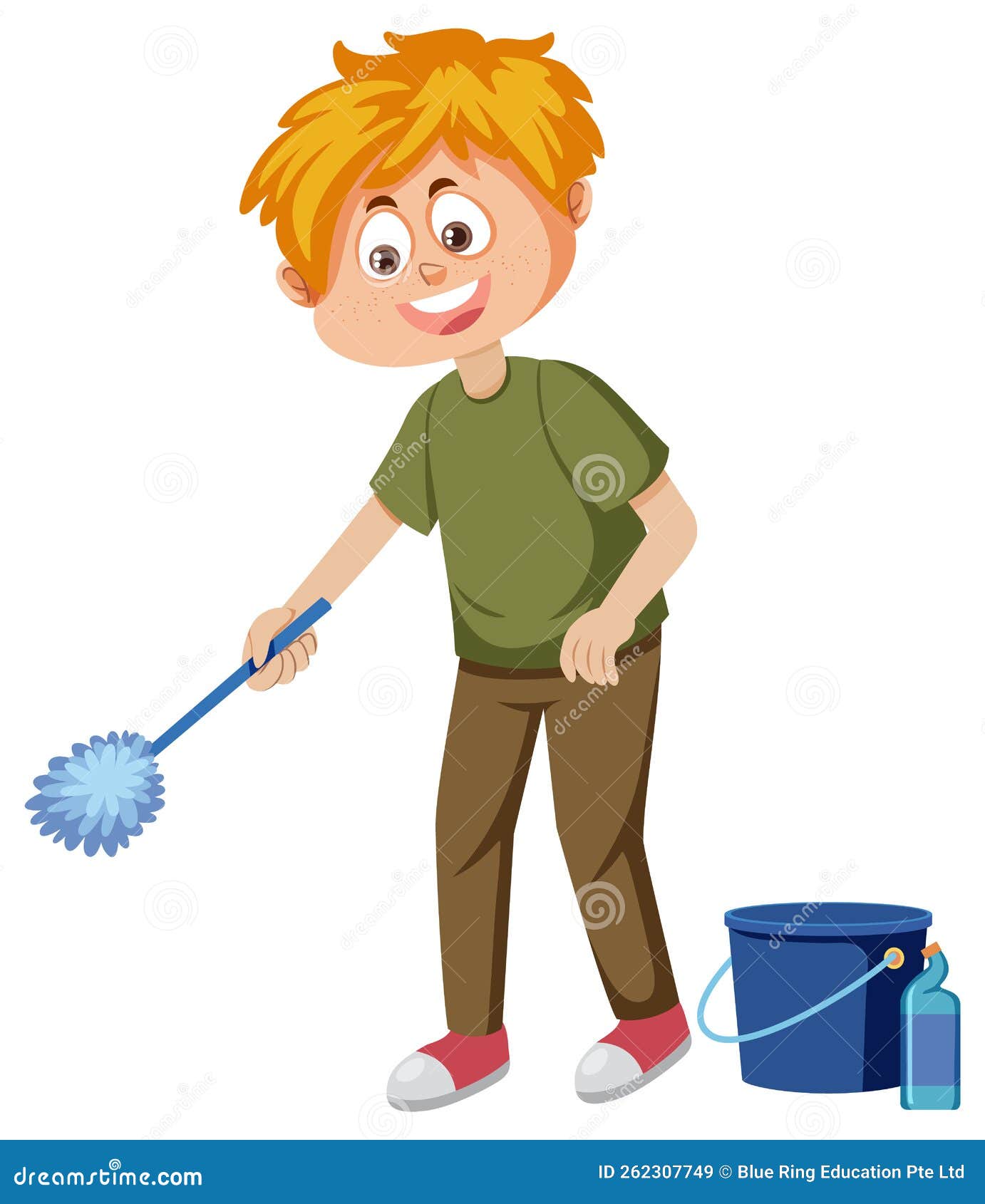 Cartoon Kid in Cleaning Posture Stock Vector - Illustration of cute ...