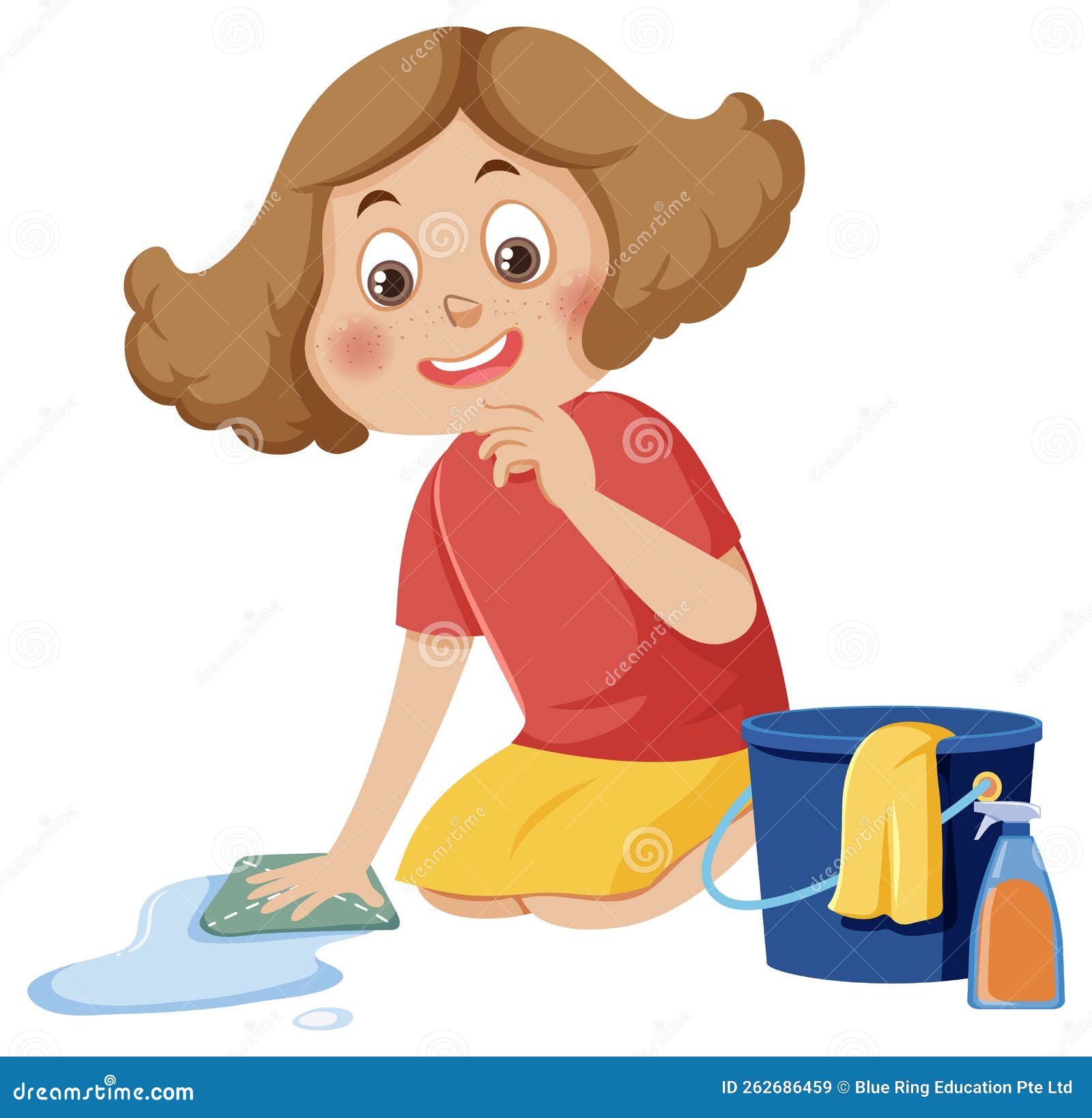 Cartoon Kid in Cleaning Posture Stock Vector - Illustration of wiping ...