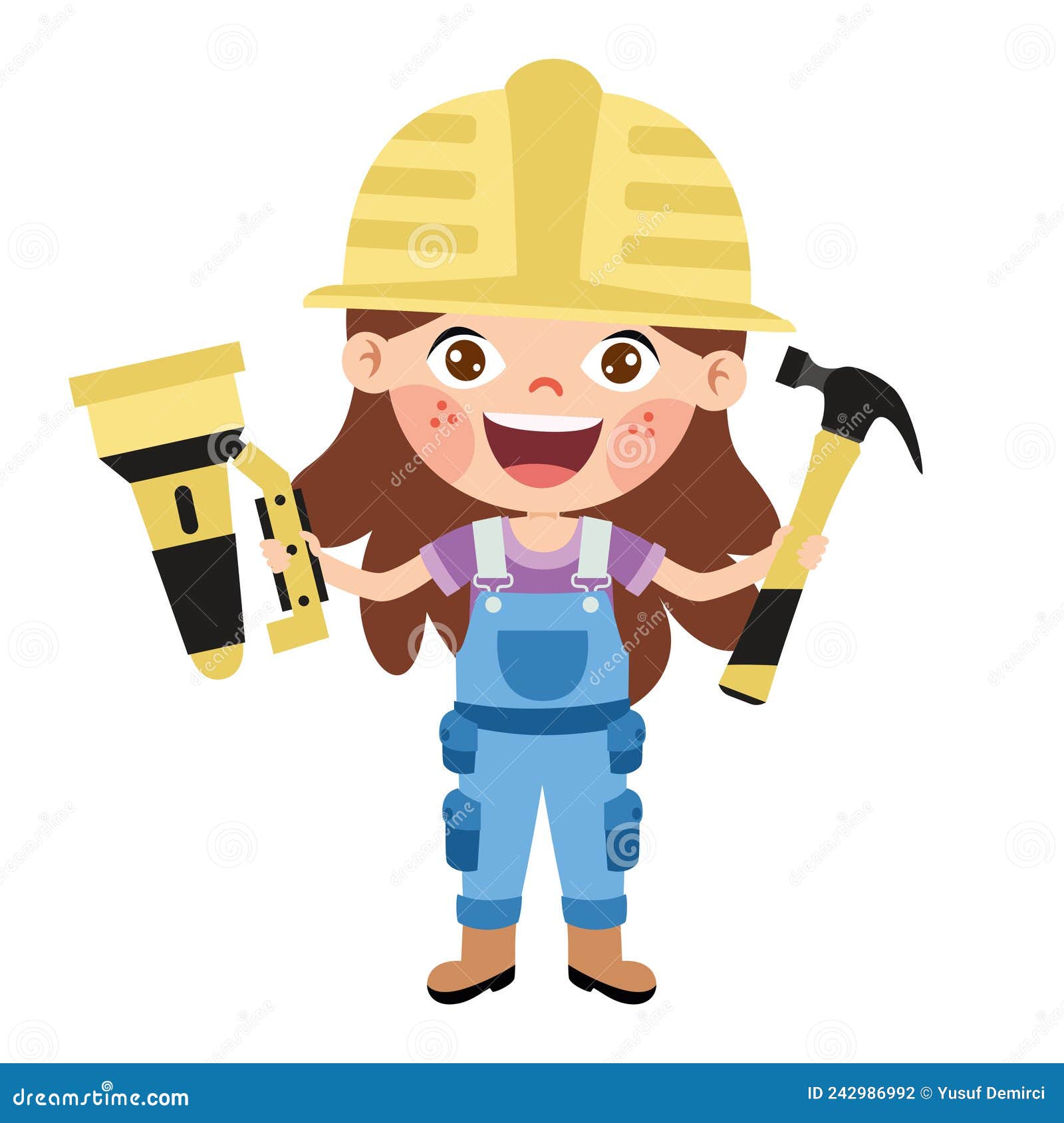 Cartoon Kid with Construction Tools Stock Vector - Illustration of ...