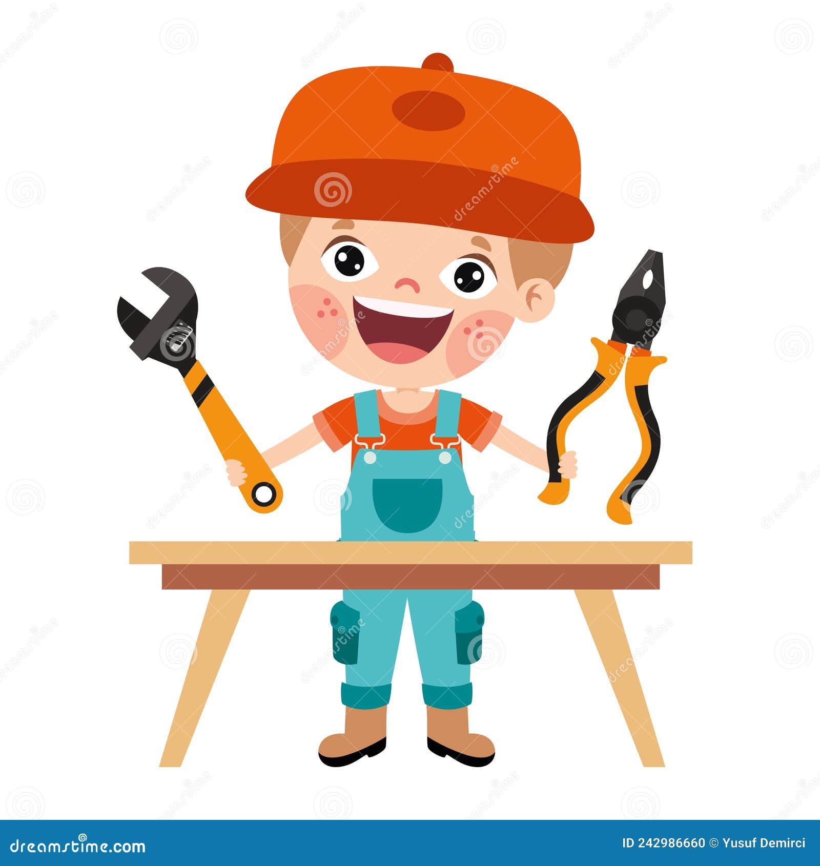 Cartoon Kid with Construction Tools Stock Vector - Illustration of ...