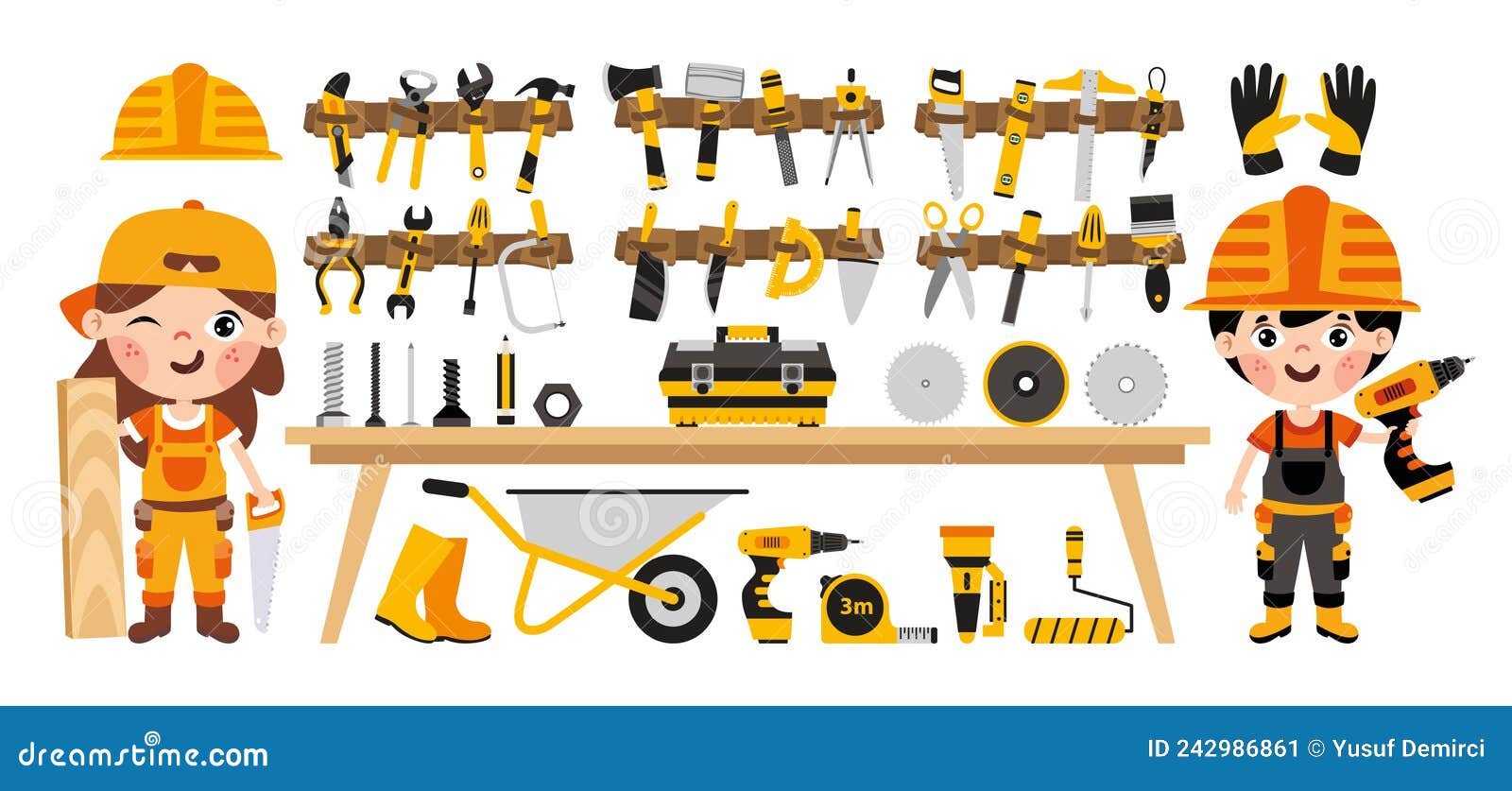Cartoon Kid with Construction Tools Stock Vector - Illustration of ...