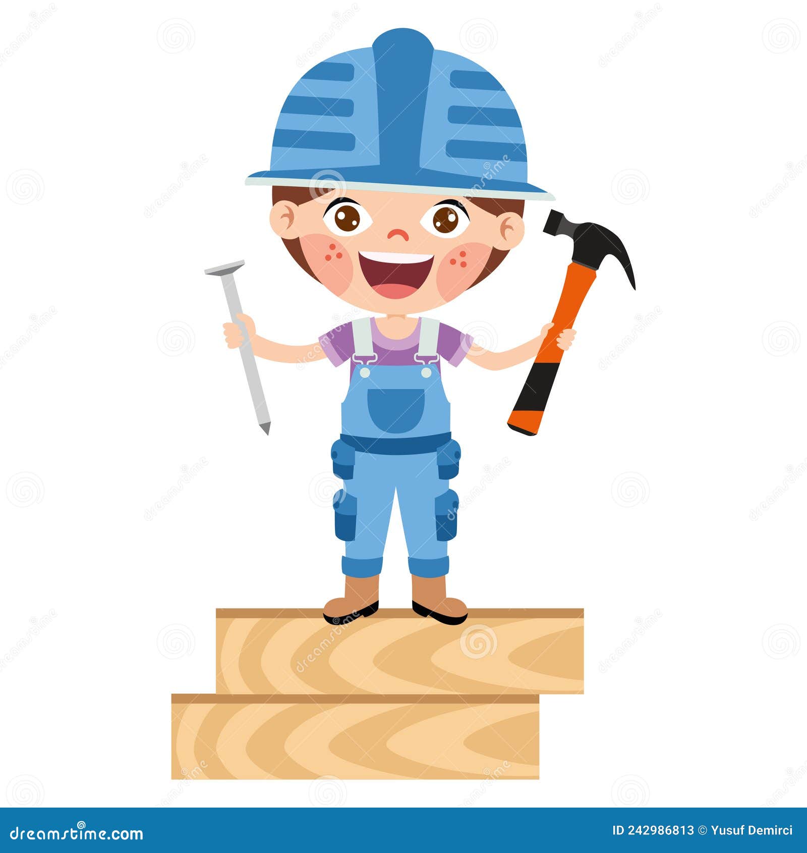 Cartoon Kid with Construction Tools Stock Vector - Illustration of ...
