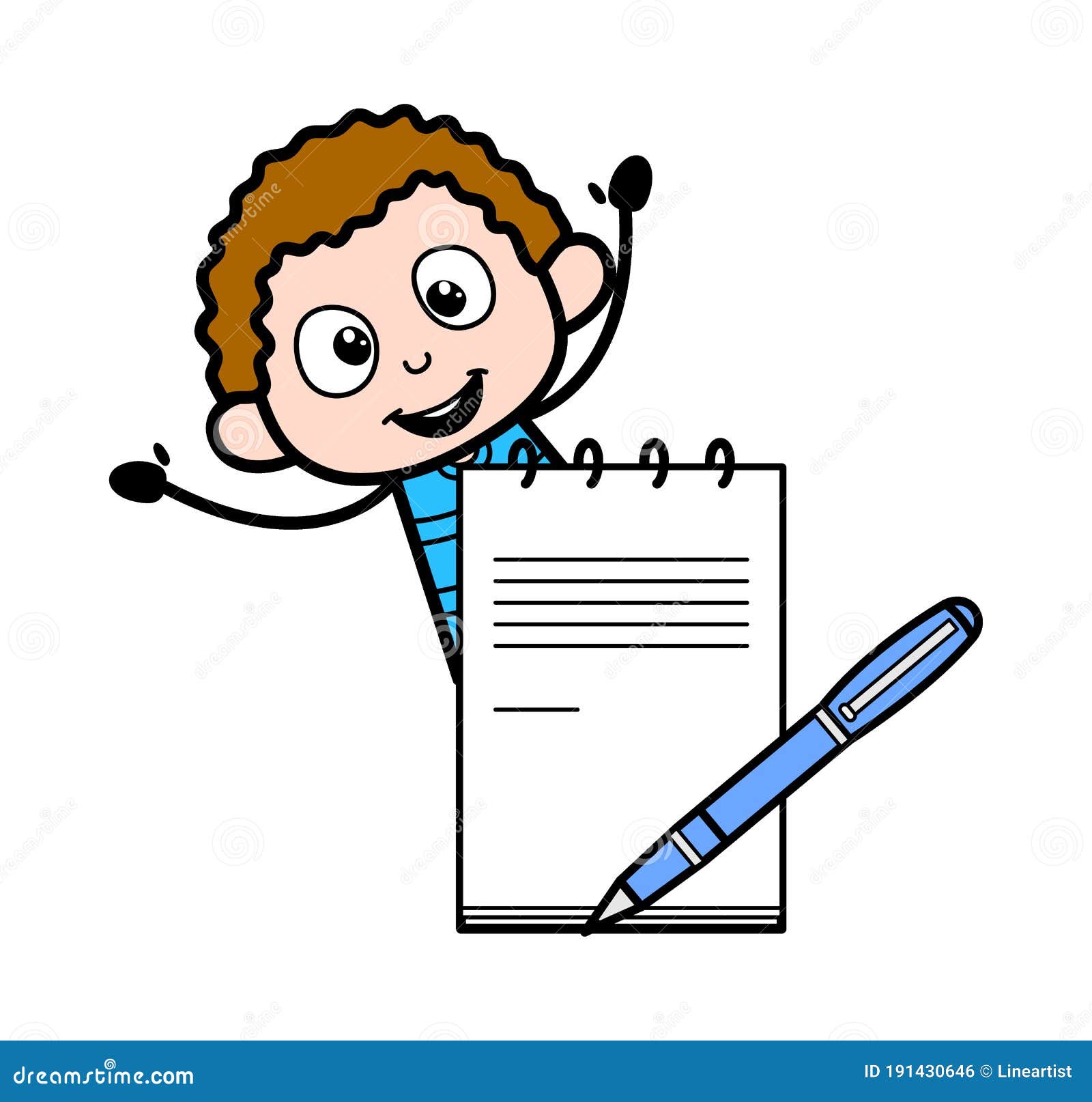 Cartoon Kid with Diary and Pen Stock Illustration - Illustration of ...