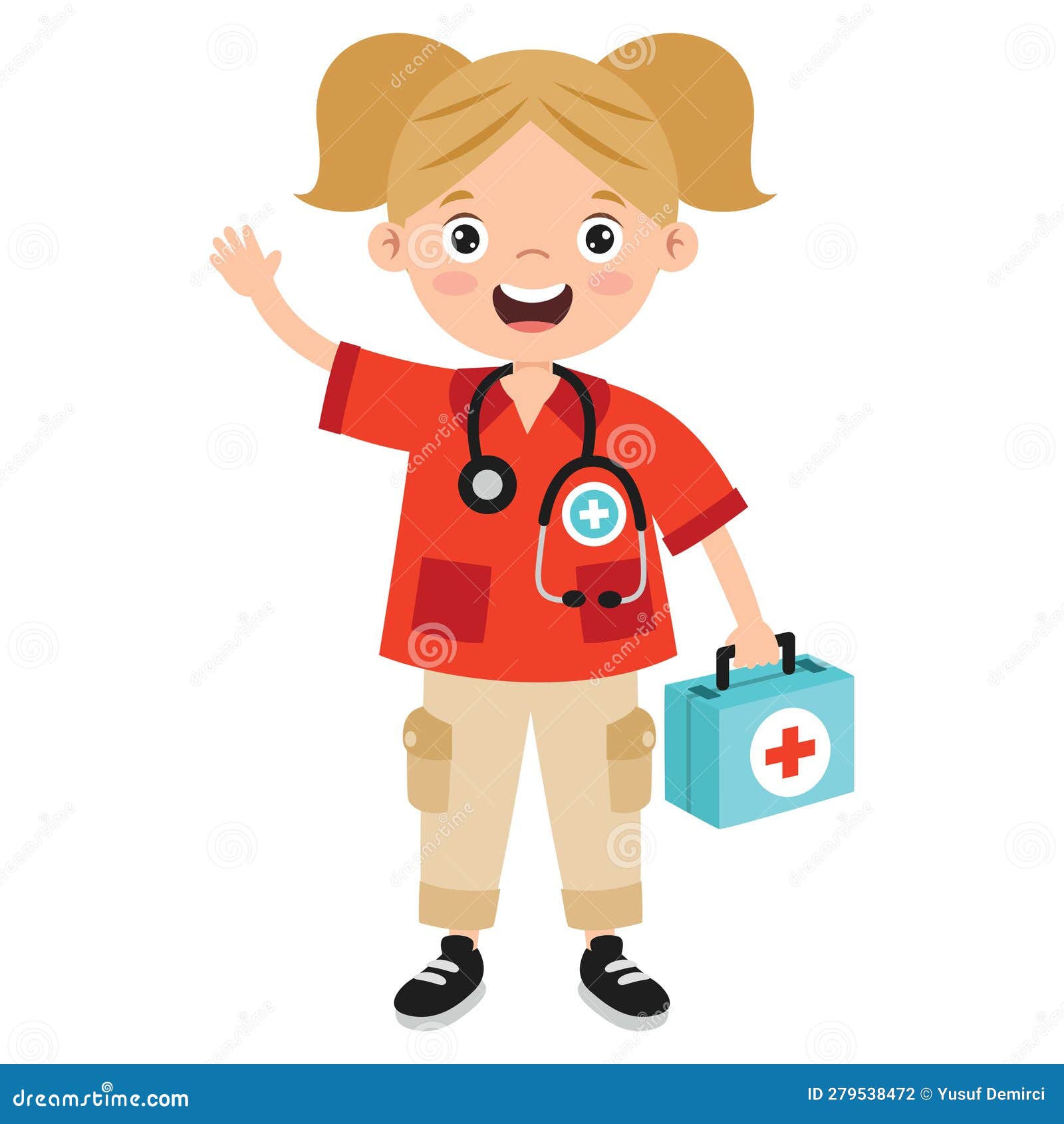 Cartoon Kid with First Aid Kit Stock Illustration - Illustration of ...