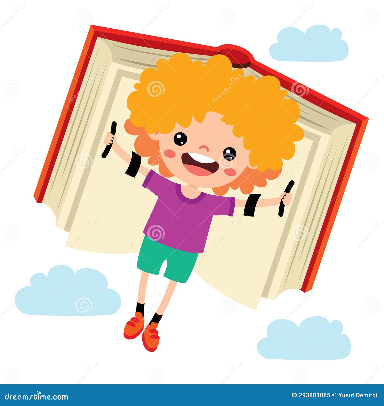 Cartoon Kid Flying with Book Stock Vector - Illustration of book, fairy ...