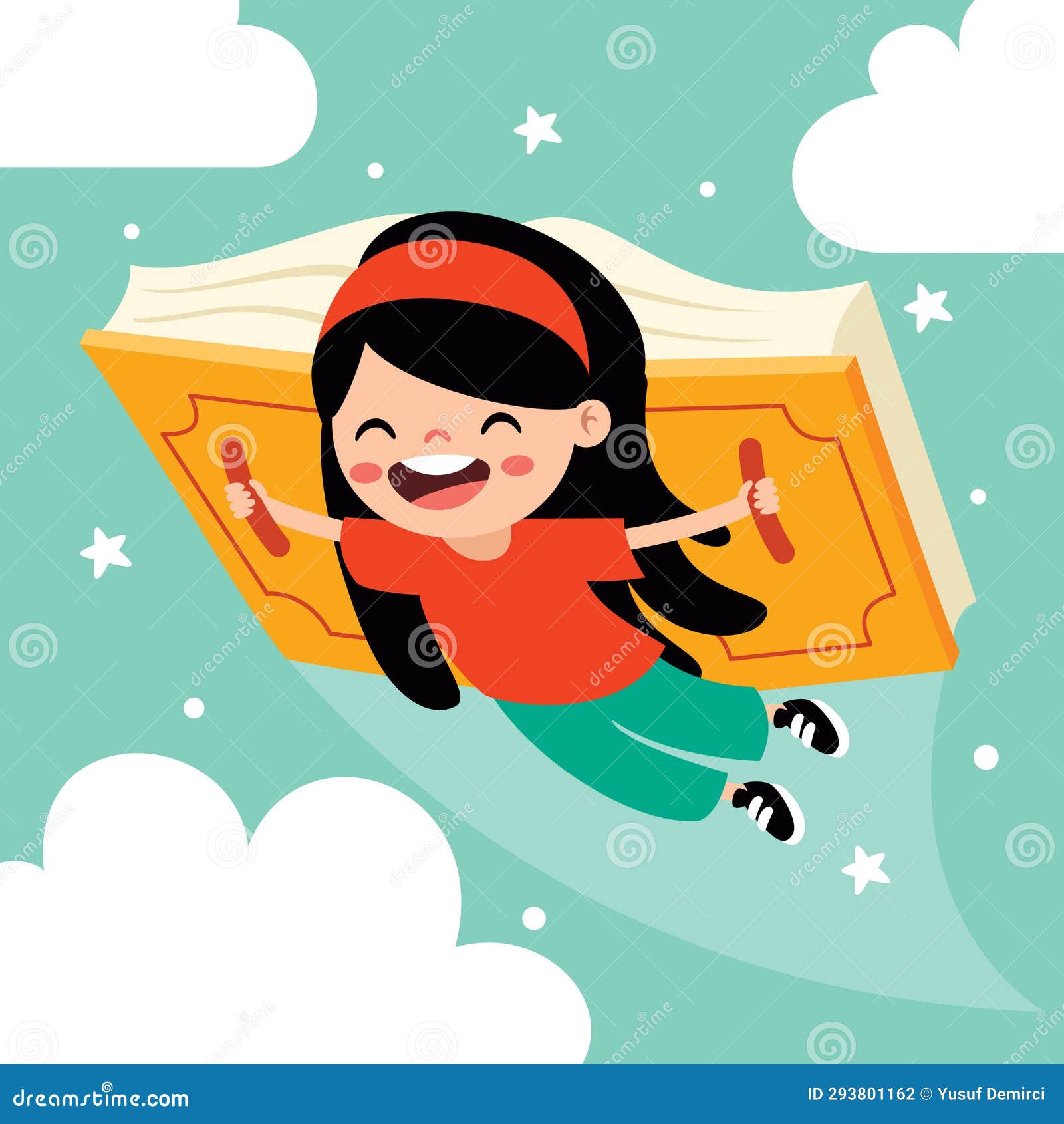 Cartoon Kid Flying with Book Stock Vector - Illustration of clever ...