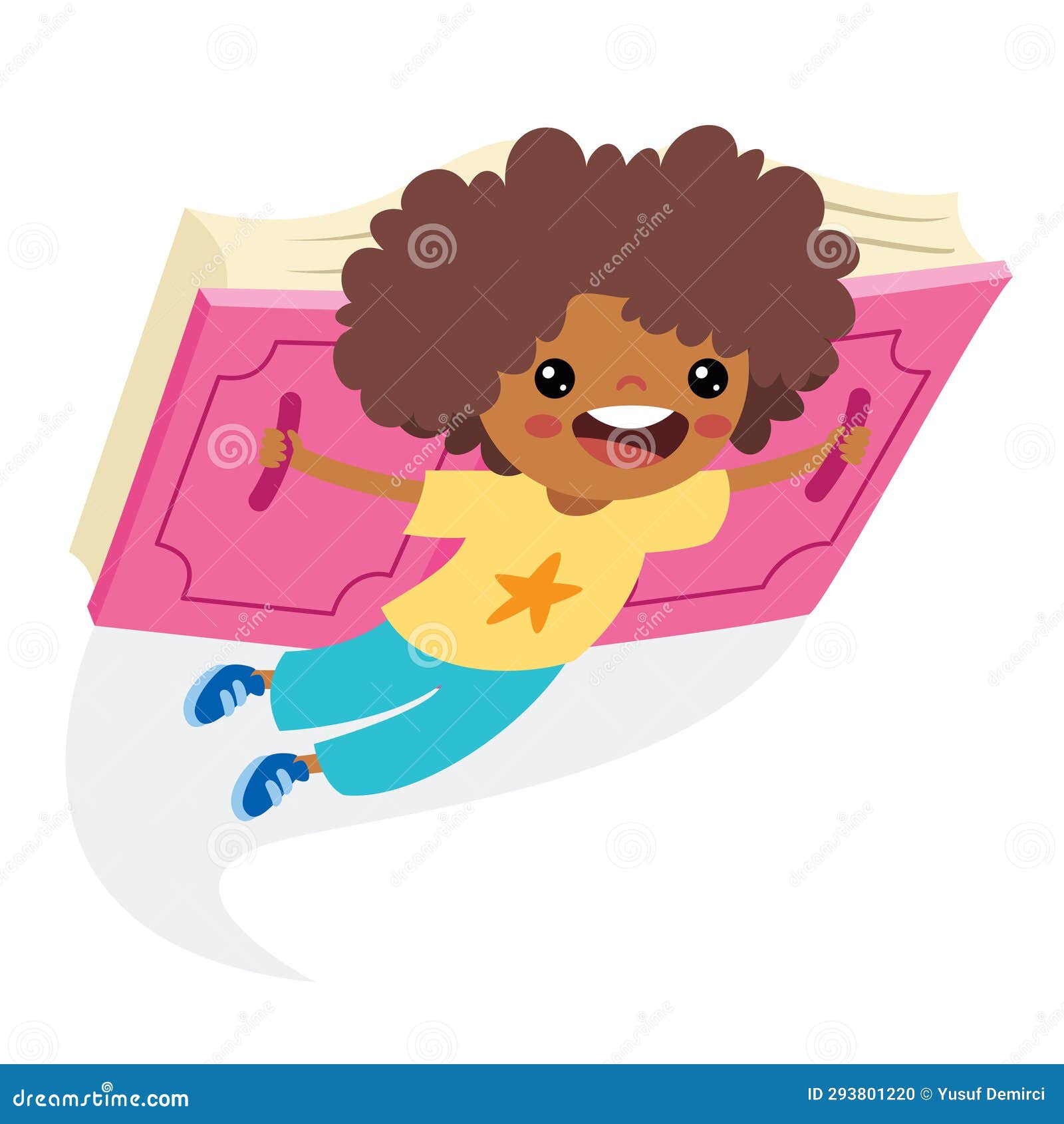 Cartoon Kid Flying with Book Stock Vector - Illustration of riding ...