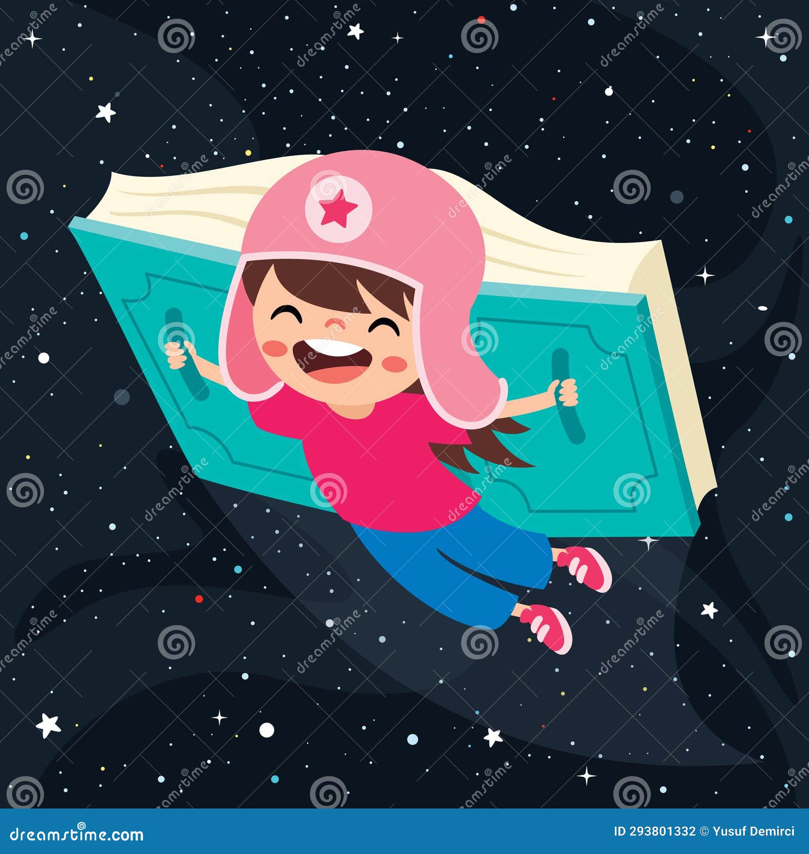 Cartoon Kid Flying with Book Stock Vector - Illustration of wisdom ...