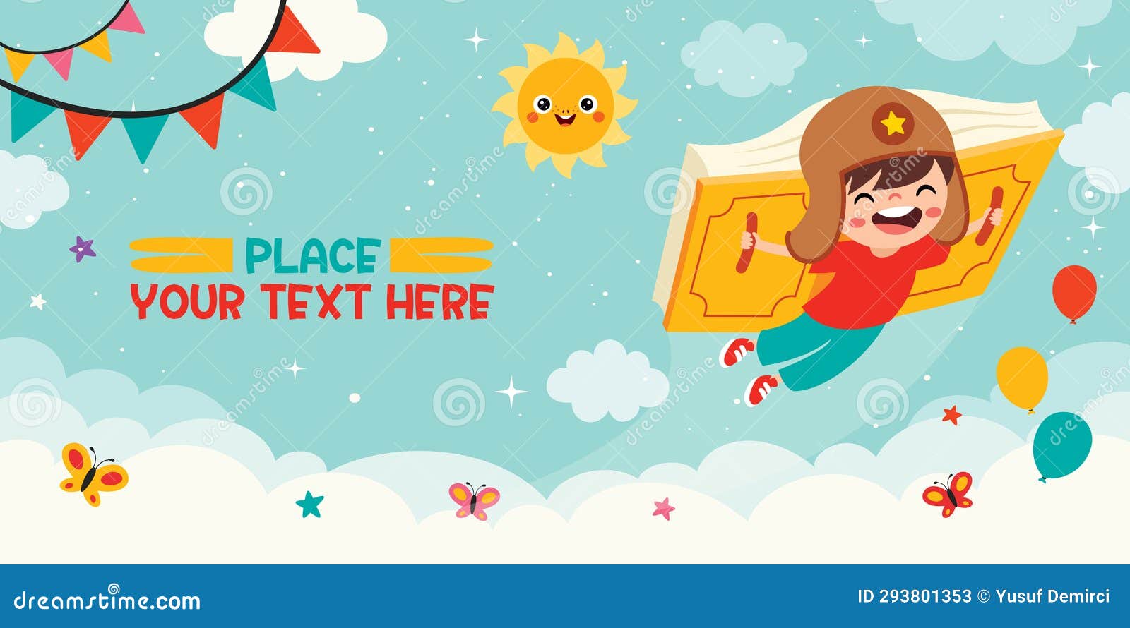 Cartoon Kid Flying with Book Stock Vector - Illustration of students ...