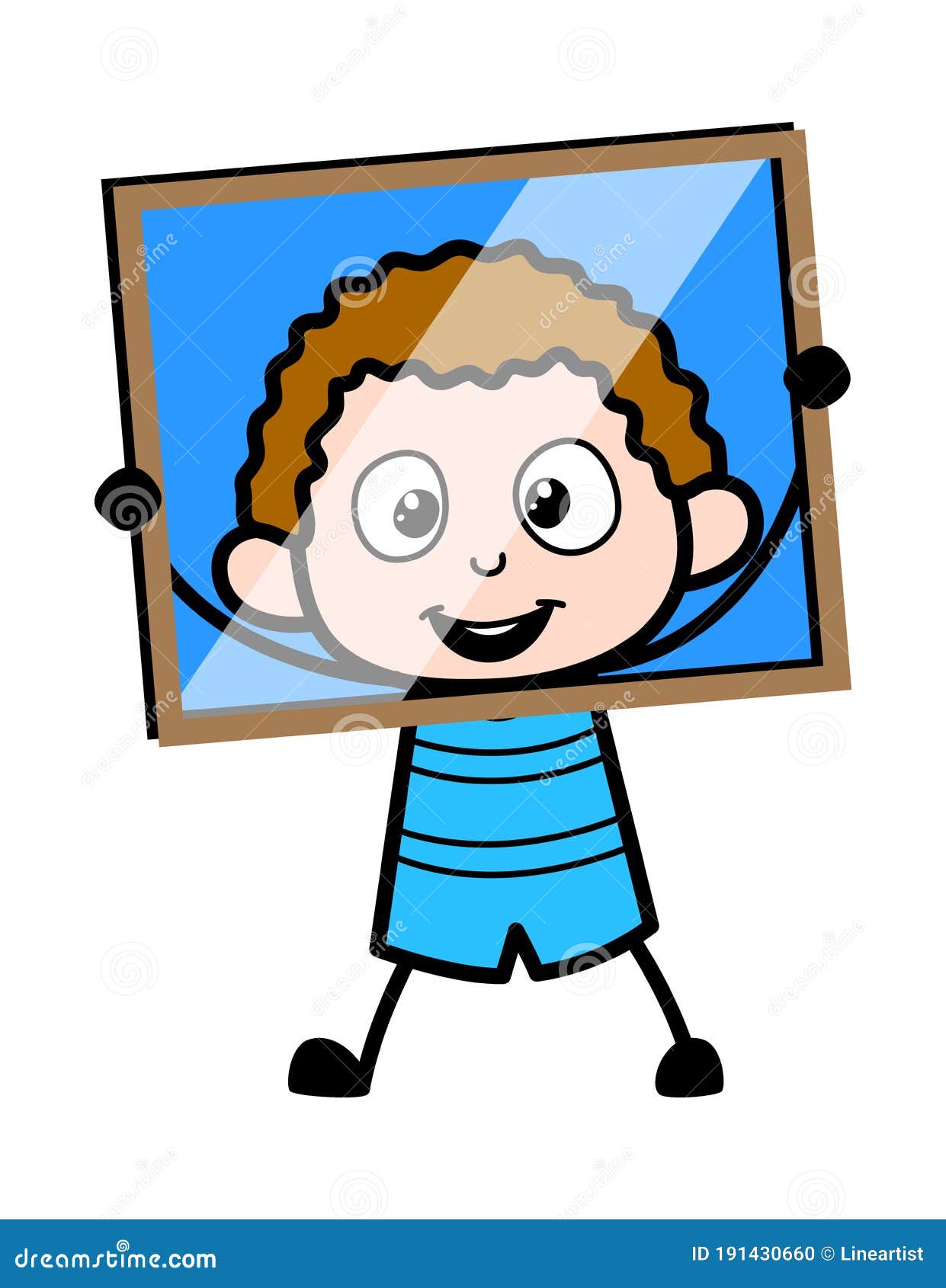 Cartoon Kid Looking from Glass Frame Stock Illustration - Illustration ...