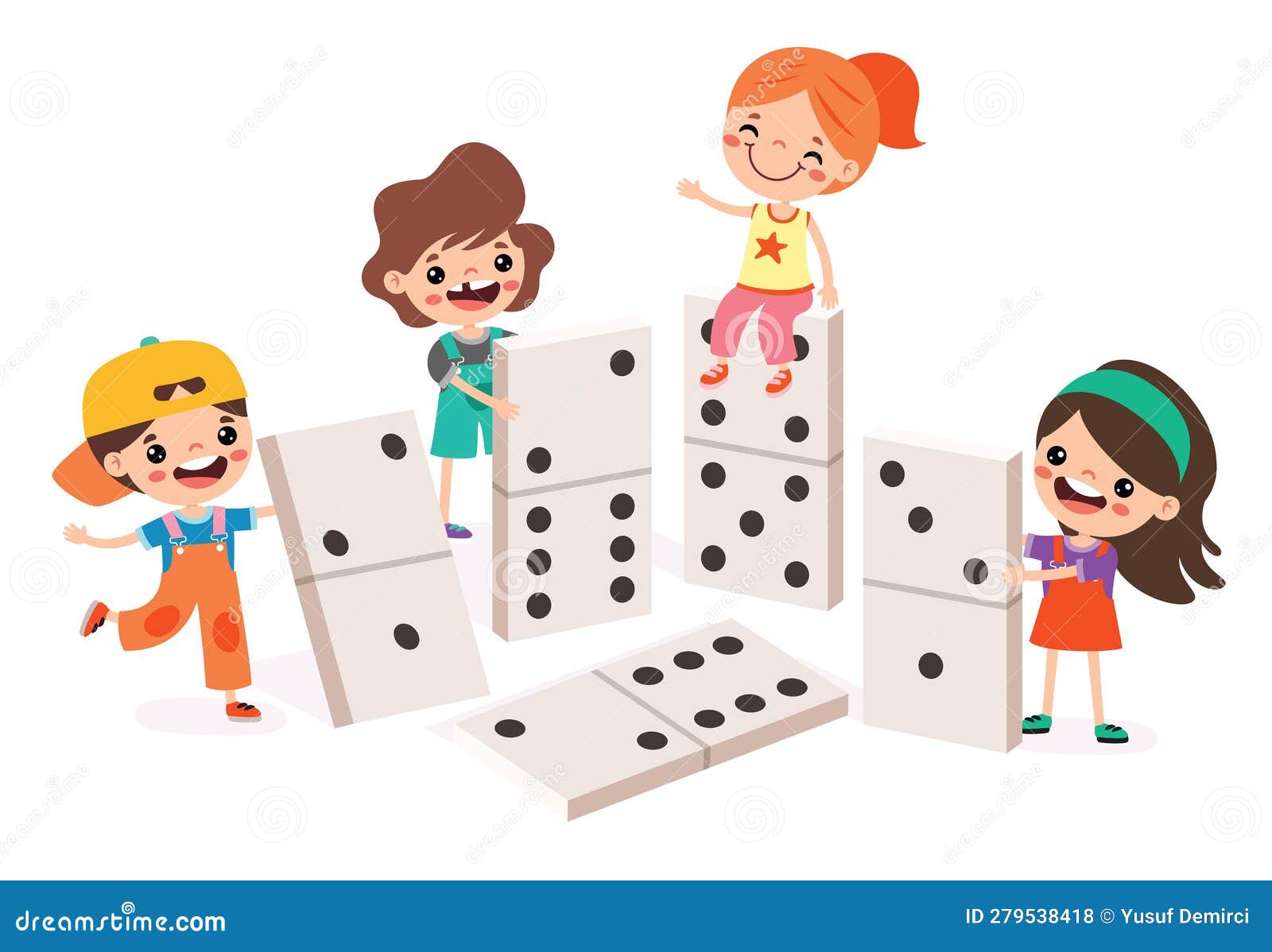 Cartoon Kid Playing with Domino Stock Illustration - Illustration of ...