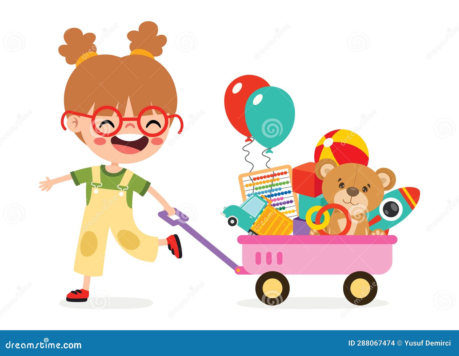 Cartoon Kid Pulling Wagon Toys Stock Illustration - Illustration of ...