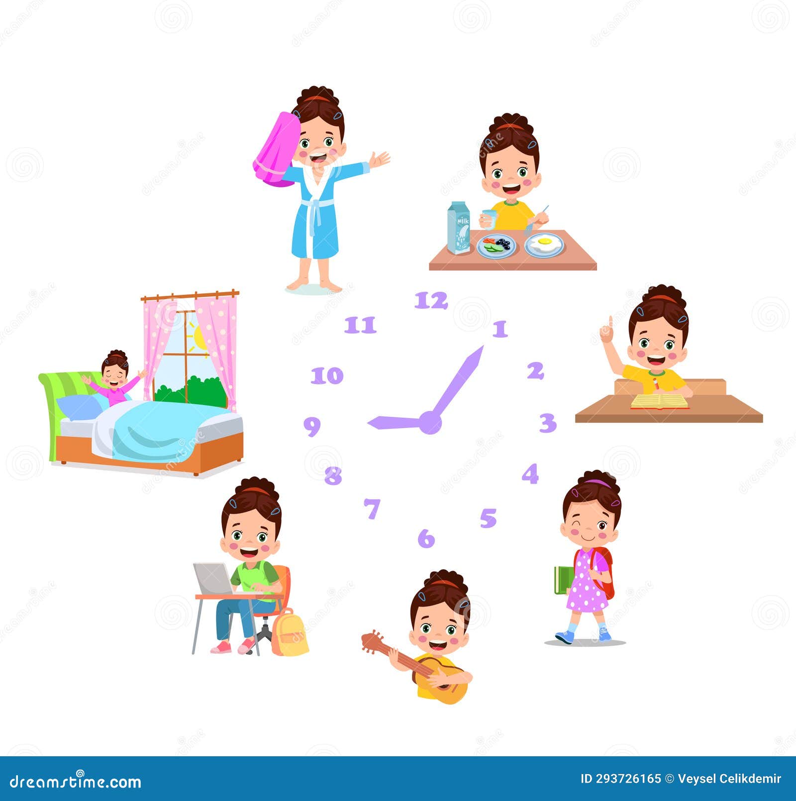 Cartoon Kid daily Routine Activities Set Stock Vector - Illustration of ...