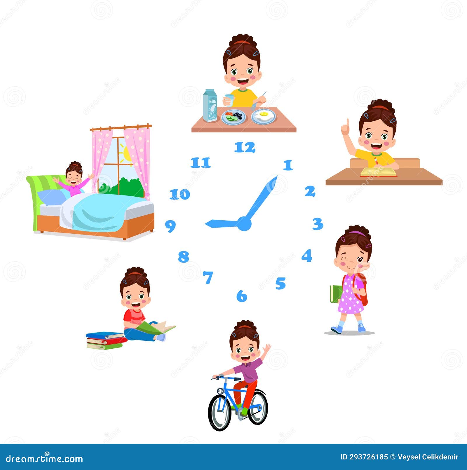Cartoon Kid daily Routine Activities Set Stock Vector - Illustration of ...