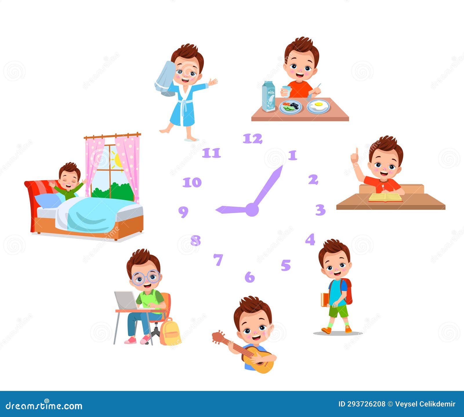 Cartoon Kid daily Routine Activities Set Stock Vector - Illustration of ...
