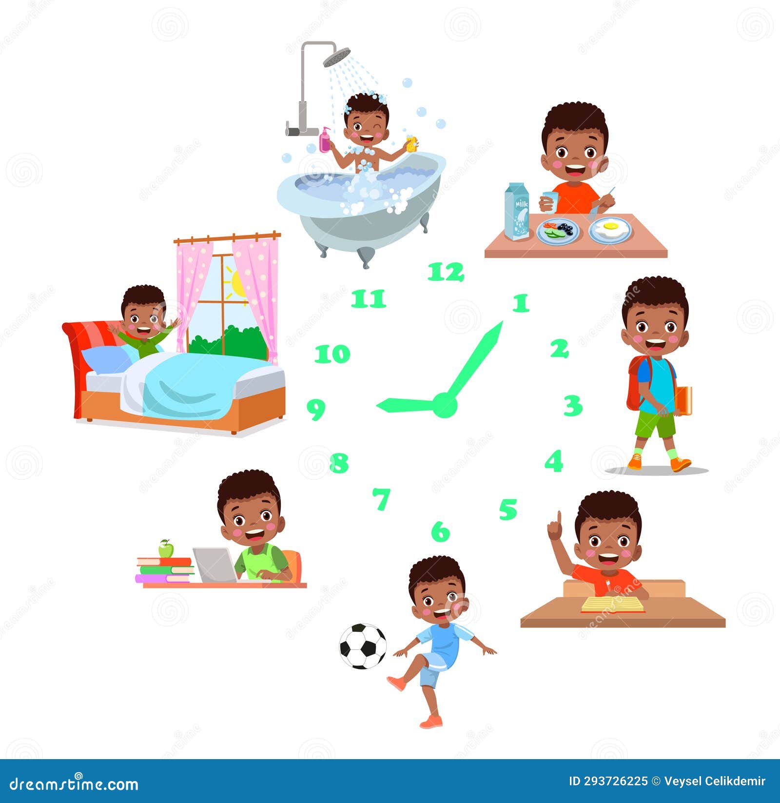 Cartoon Kid daily Routine Activities Set Stock Vector - Illustration of ...