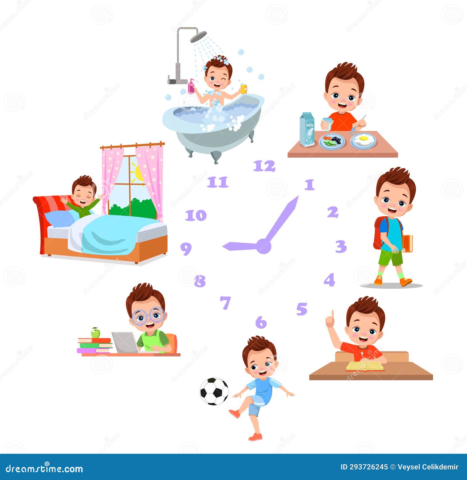 Cartoon Kid daily Routine Activities Set Stock Vector - Illustration of ...