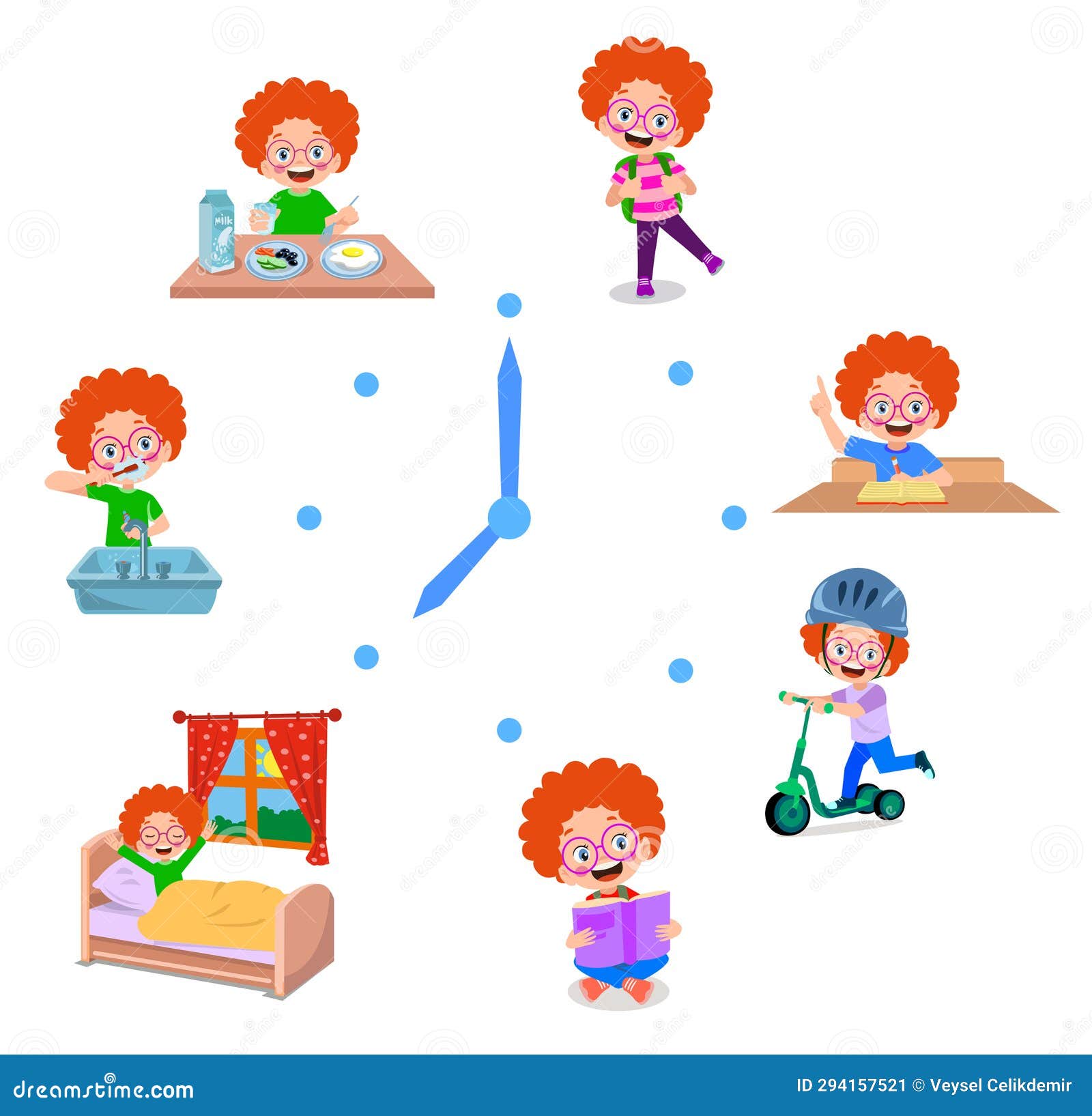Cartoon Kid daily Routine Activities Set Stock Illustration ...