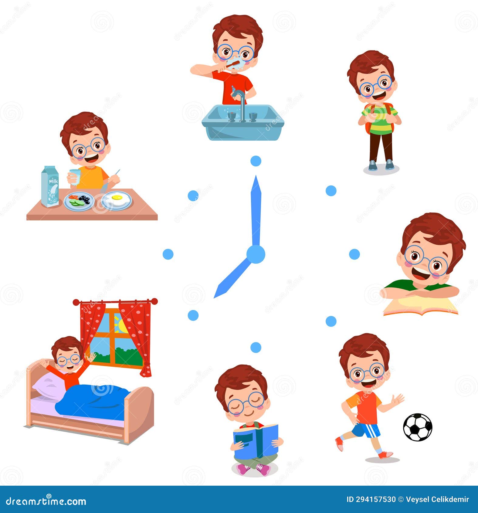 Cartoon Kid daily Routine Activities Set Stock Illustration ...