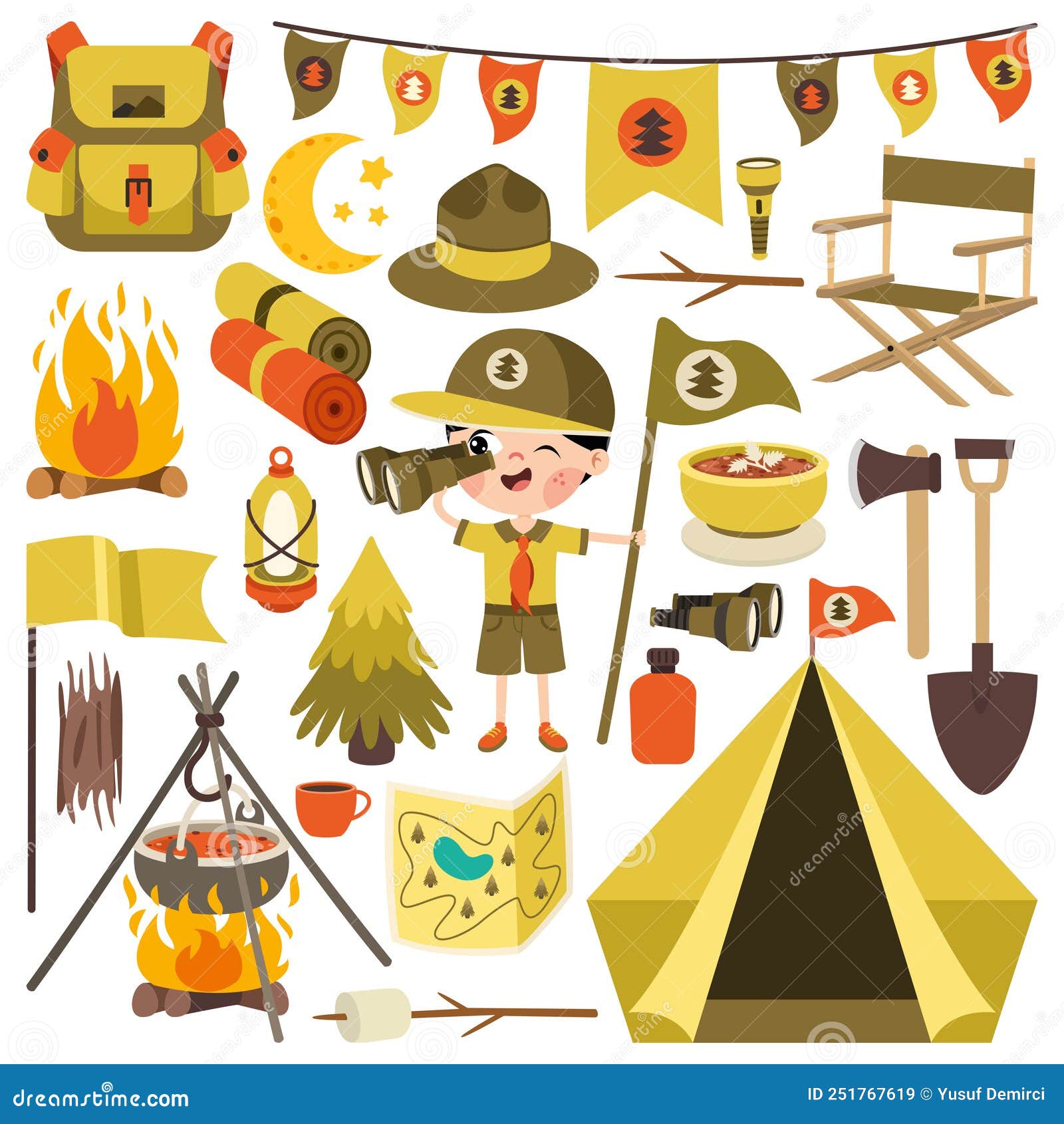 Cartoon Kid with Scouting Equipments Stock Illustration - Illustration ...