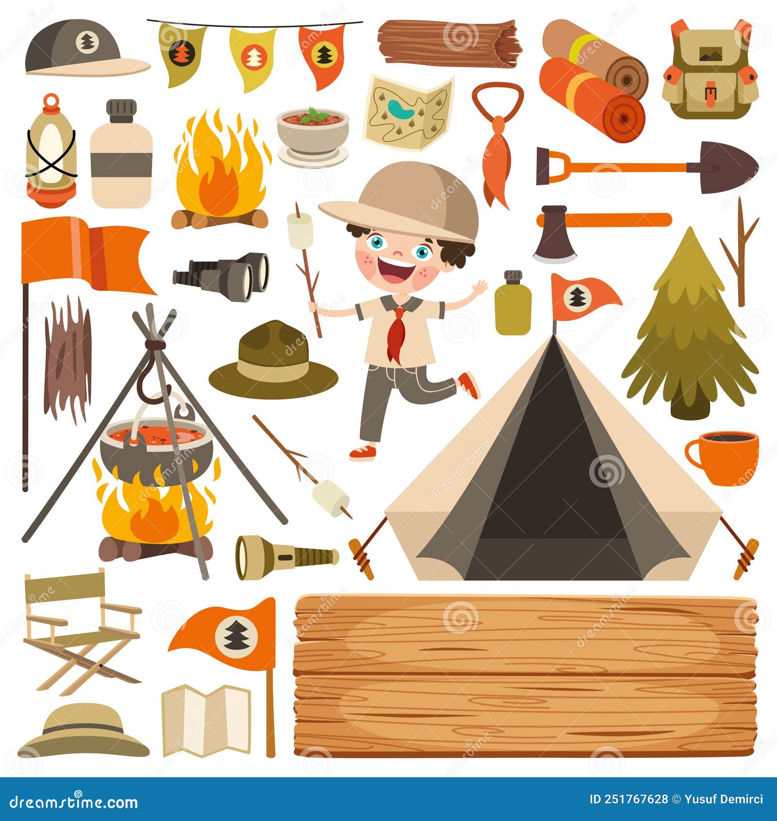 Cartoon Kid with Scouting Equipments Stock Illustration - Illustration ...