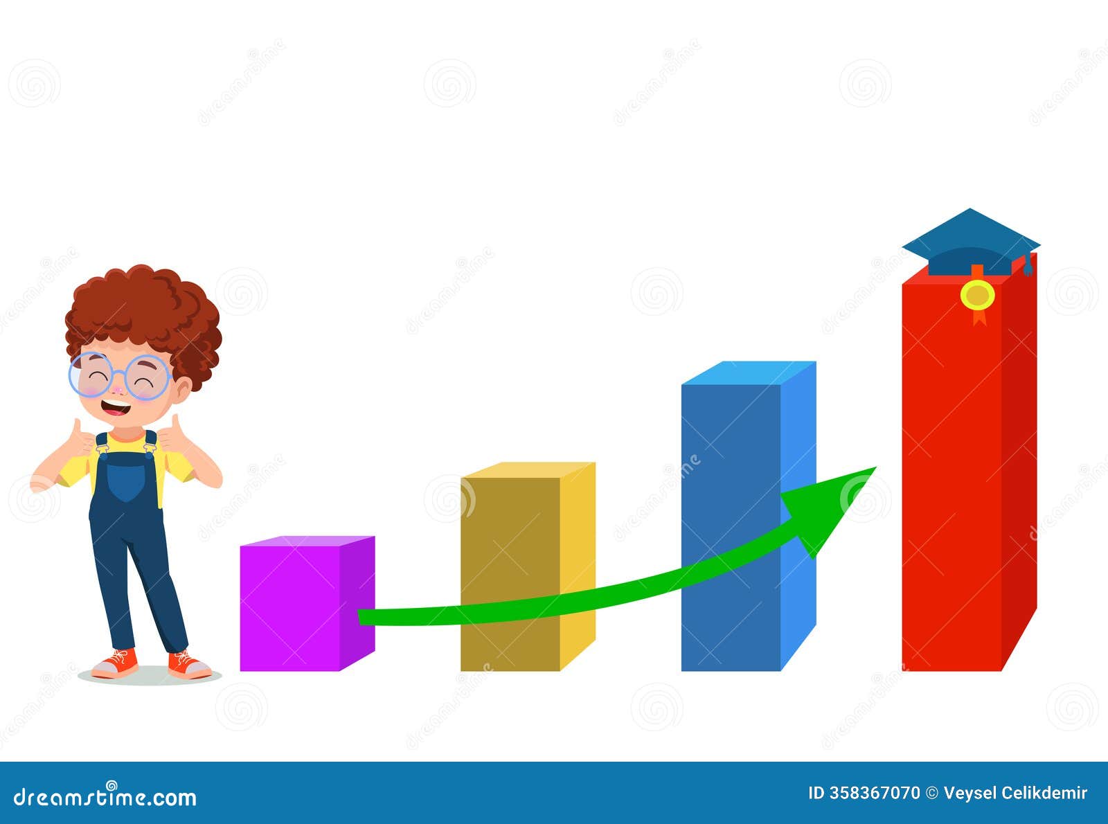 Cartoon Kid Showing Bar Graph Pro Vector Stock Illustration ...