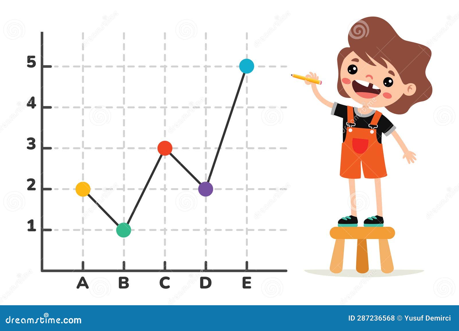 Cartoon Kid Showing Line Graph Stock Illustration - Illustration of ...