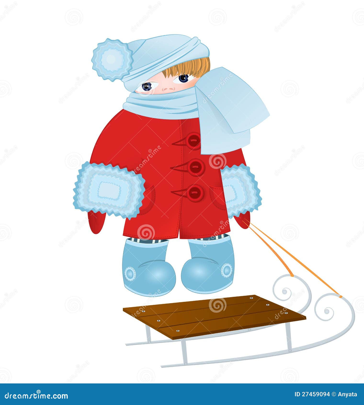 Cartoon Kid with Sled Vector Stock Vector - Illustration of cold, coat ...