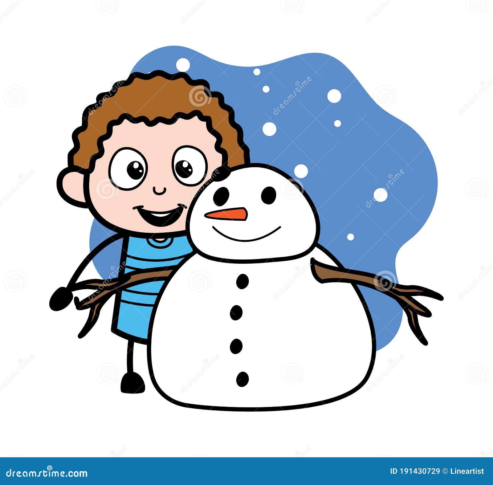Cartoon Kid with snowman stock illustration. Illustration of snowfall ...