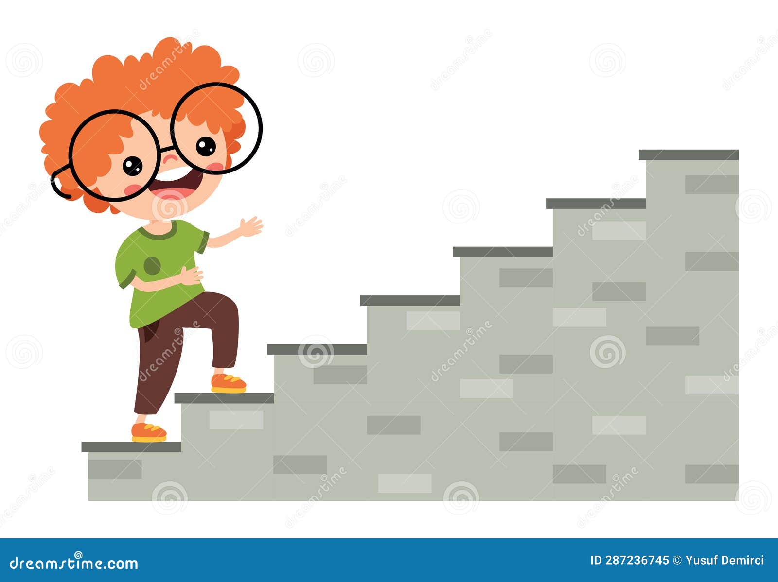 Cartoon Kid Walking on Stairs Stock Illustration - Illustration of ...