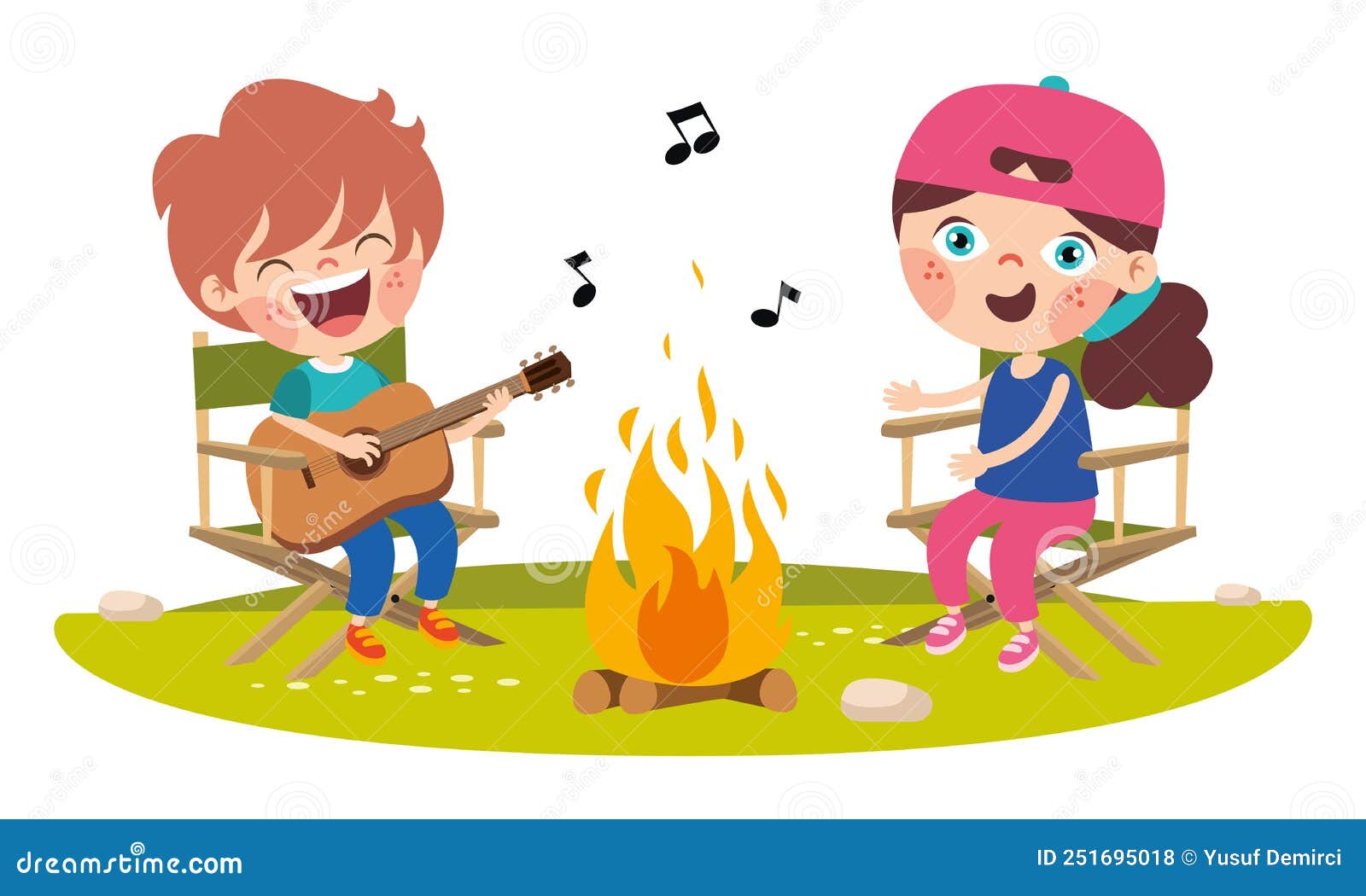Cartoon Kids Camping at Nature Stock Illustration - Illustration of ...