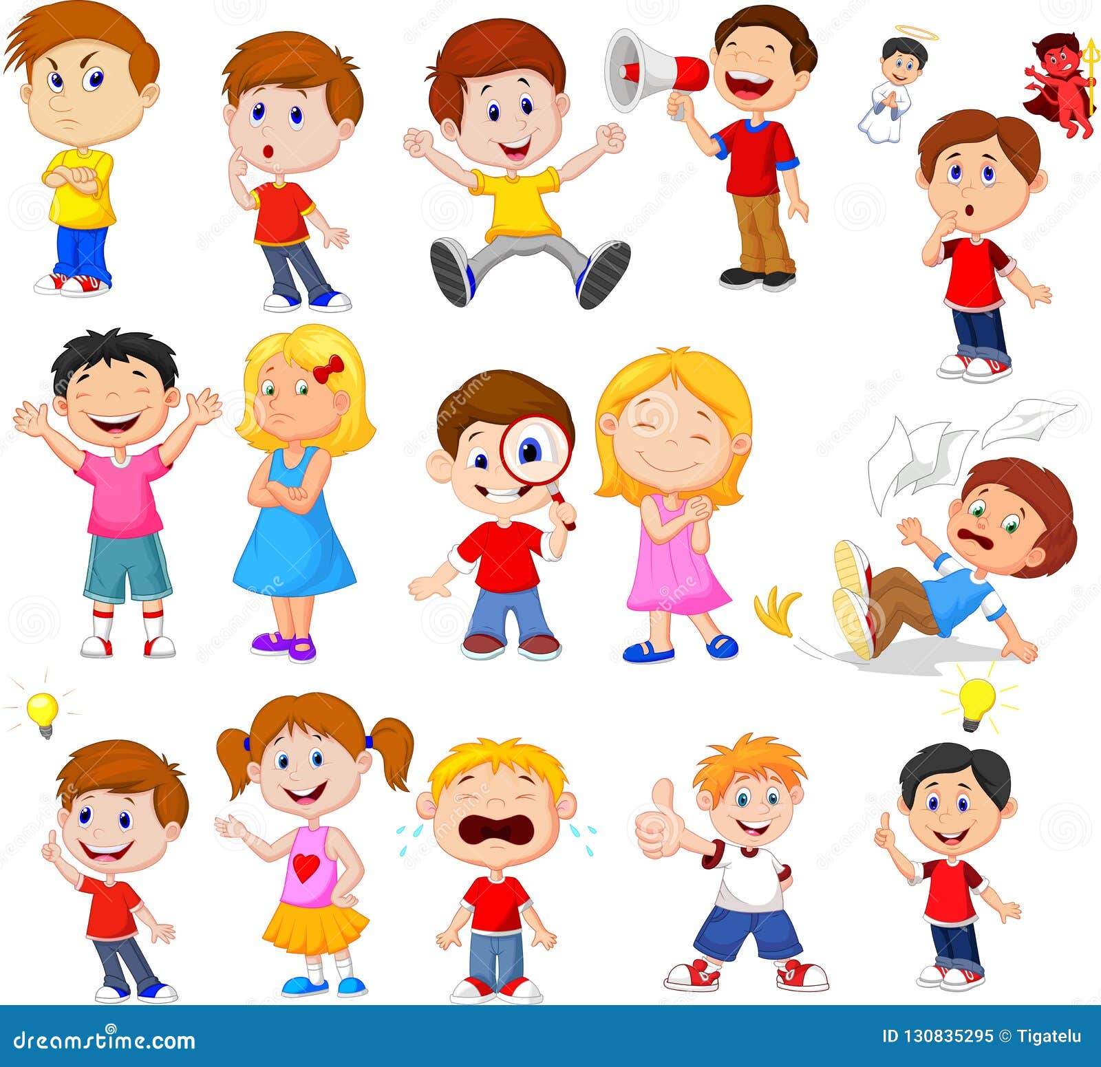 Cartoon Kids with Different Expression Stock Vector - Illustration of ...