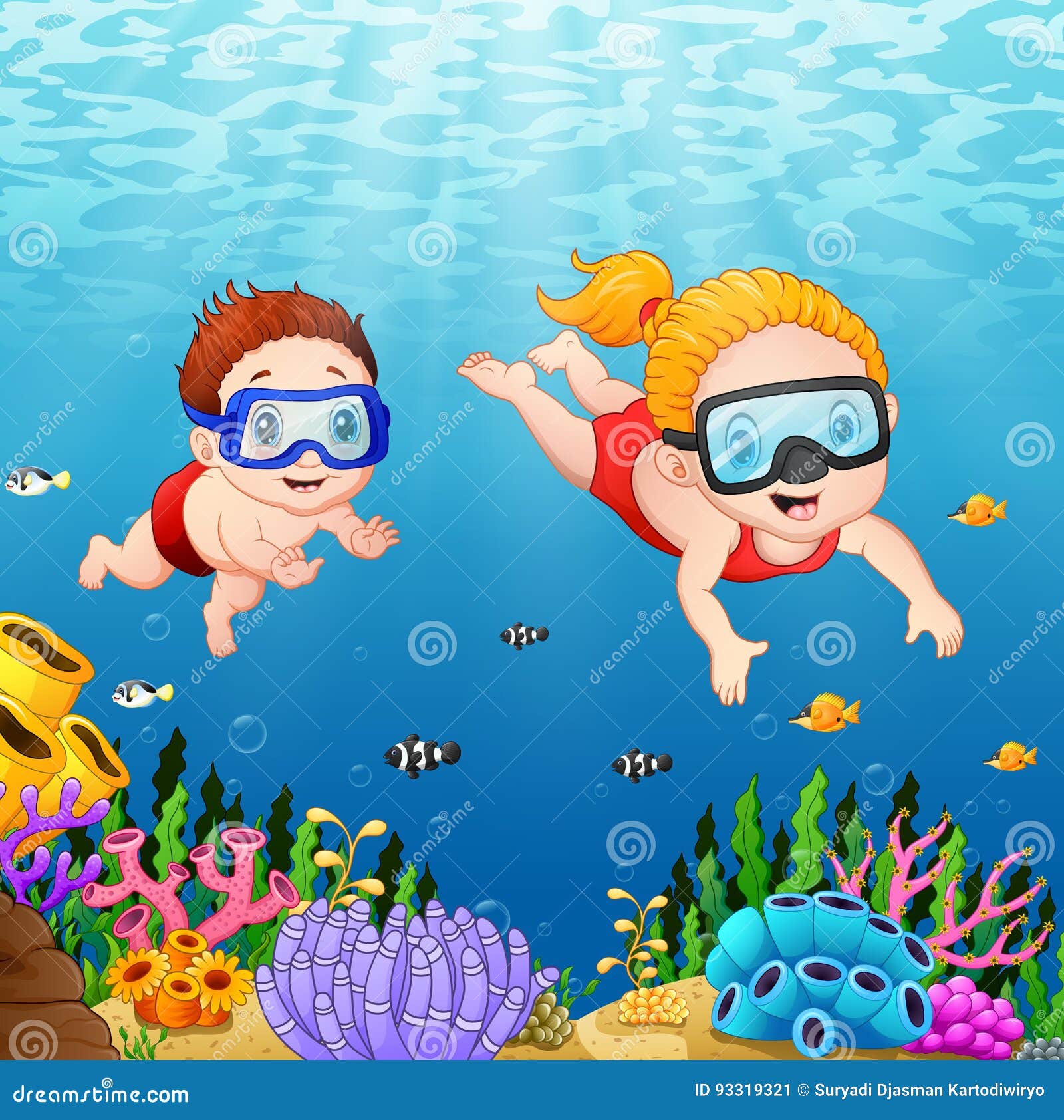 Cartoon Kids Diving Underwater Stock Vector - Illustration of ...