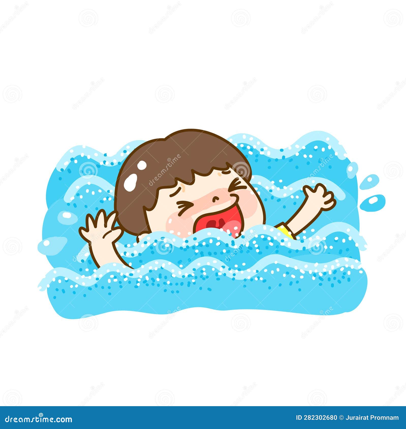 Cartoon Kids Drowning in Water. Stock Illustration - Illustration of ...