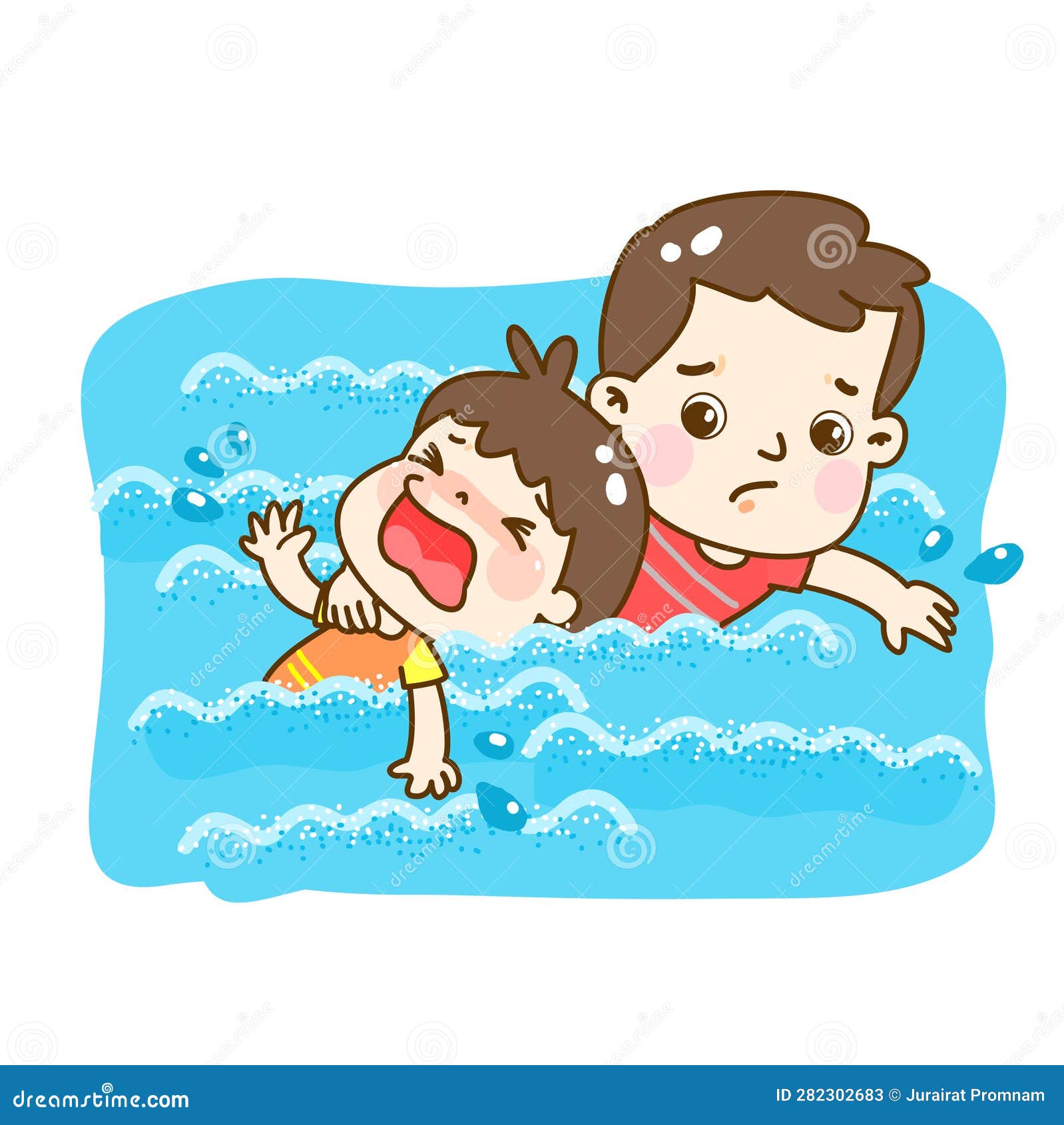 Cartoon Kids Drowning in Water. Stock Illustration - Illustration of ...