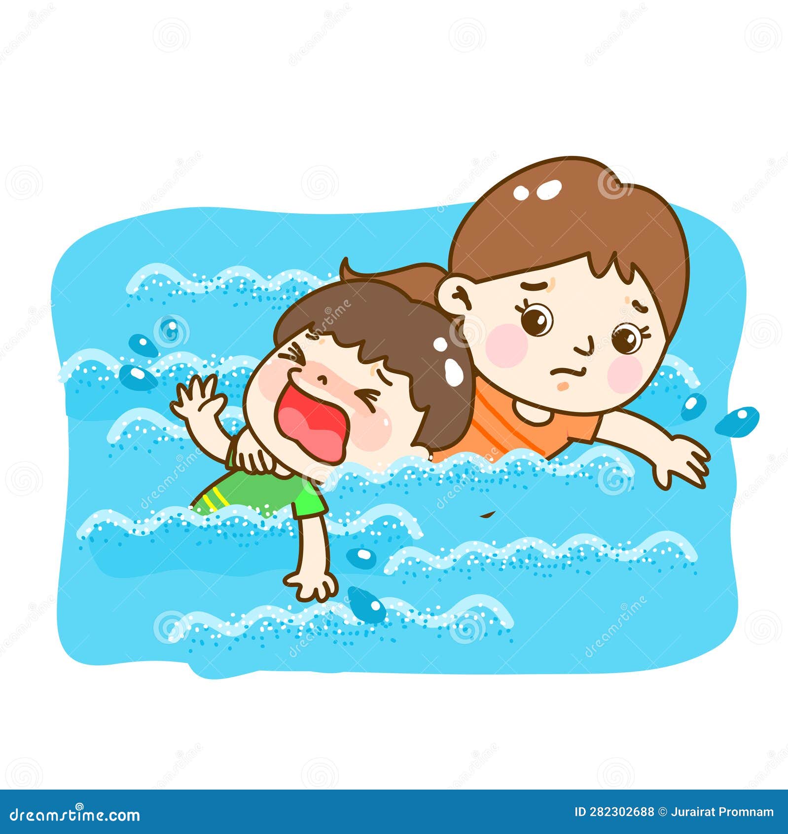 Cartoon Kids Drowning in Water. Stock Illustration - Illustration of ...