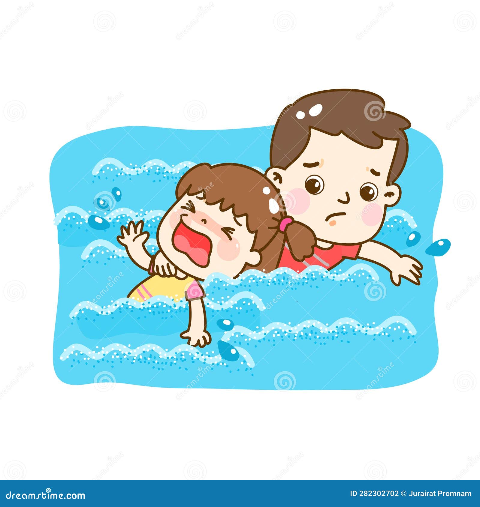Cartoon Kids Drowning in Water. Stock Illustration - Illustration of ...