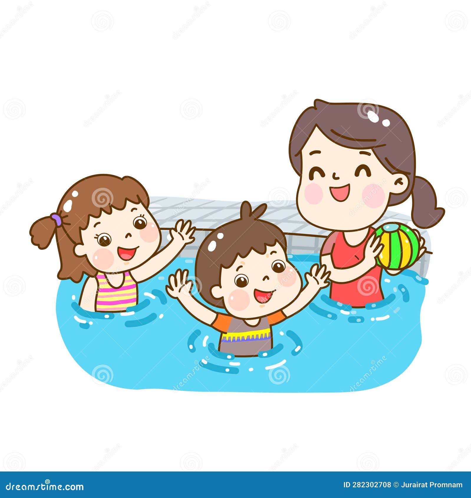 Cartoon Kids Having Fun Pool. Stock Illustration - Illustration of ...
