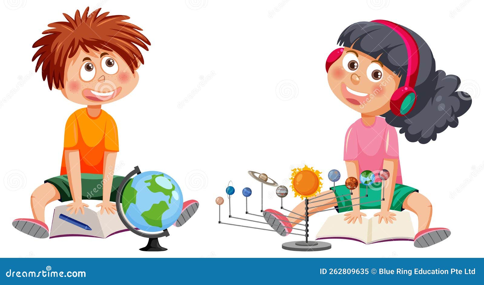 Cartoon Kids Learning Astronomy Stock Vector - Illustration of ...