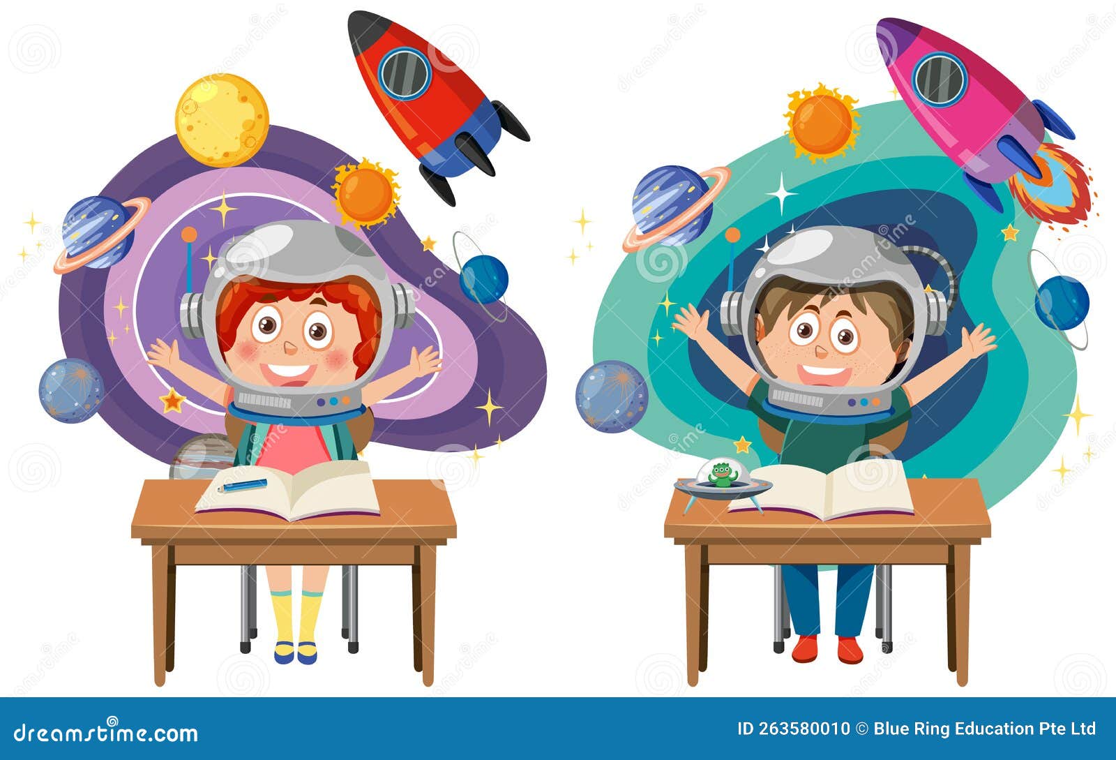 Cartoon Kids Learning Astronomy Stock Vector - Illustration of outer ...