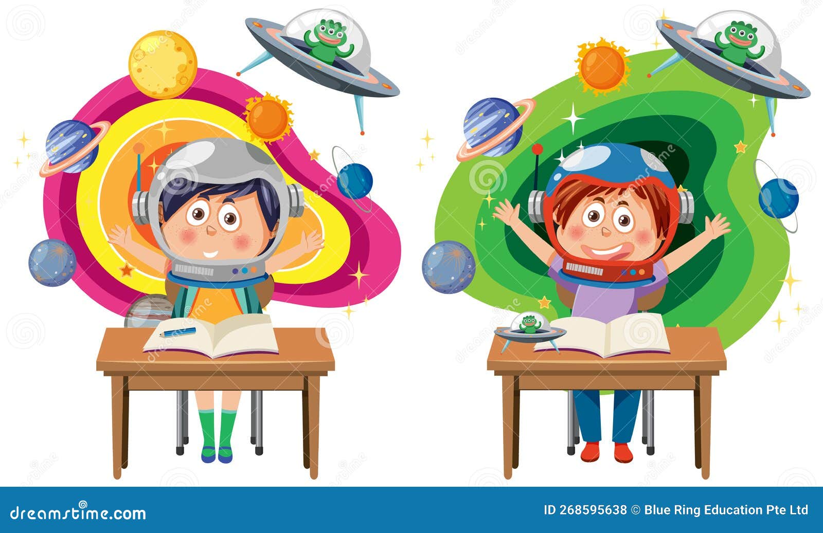 Cartoon Kids Learning Astronomy Stock Vector - Illustration of ...