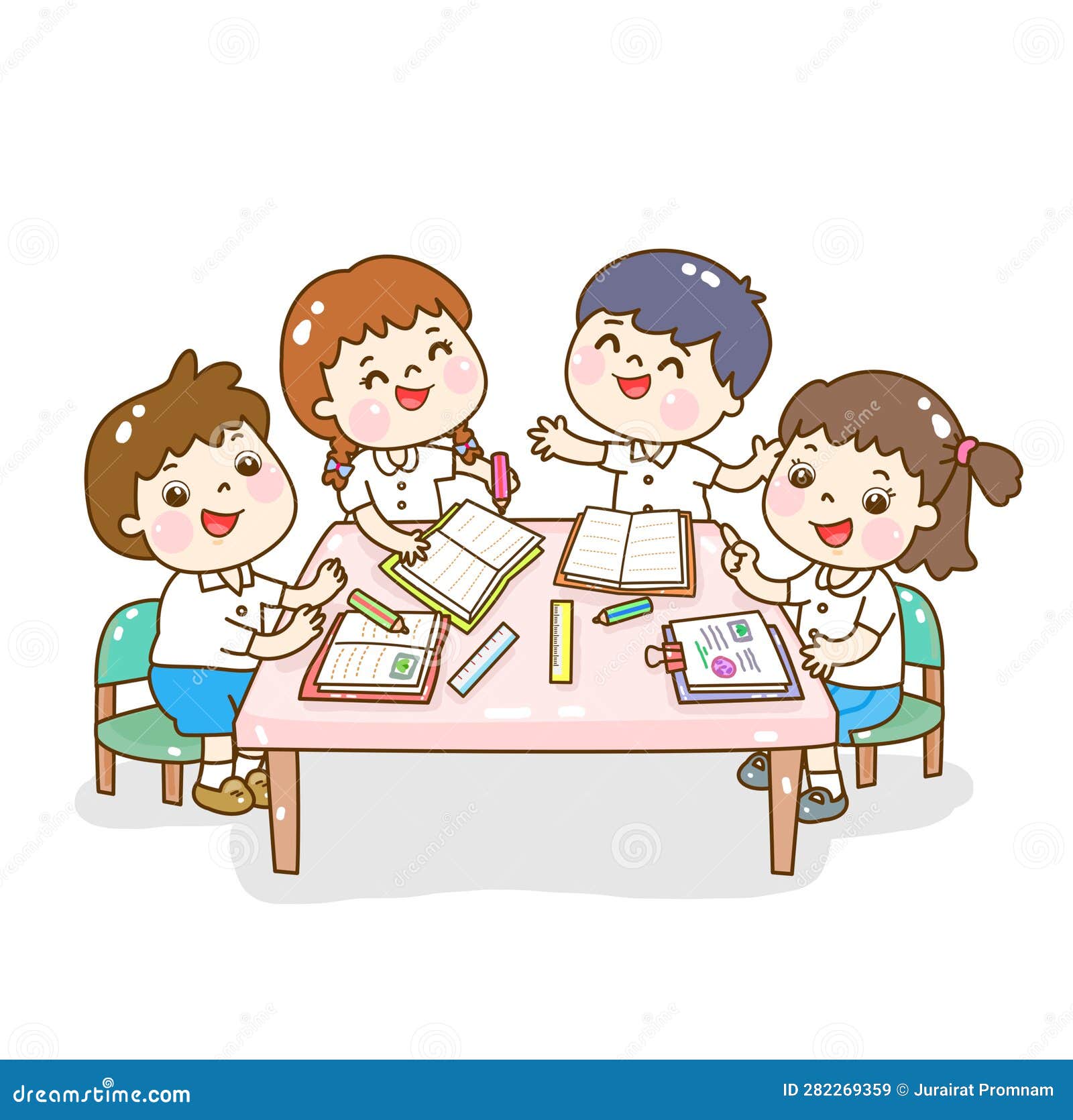 Cartoon Kids Learning in Classroom. Stock Illustration - Illustration ...