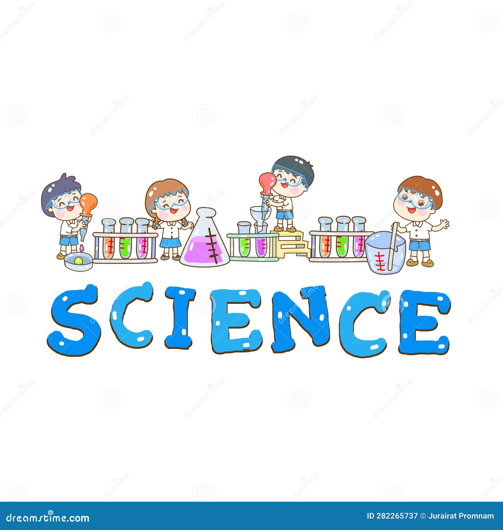 Cartoon Kids Learning Science Classroom. Stock Illustration ...